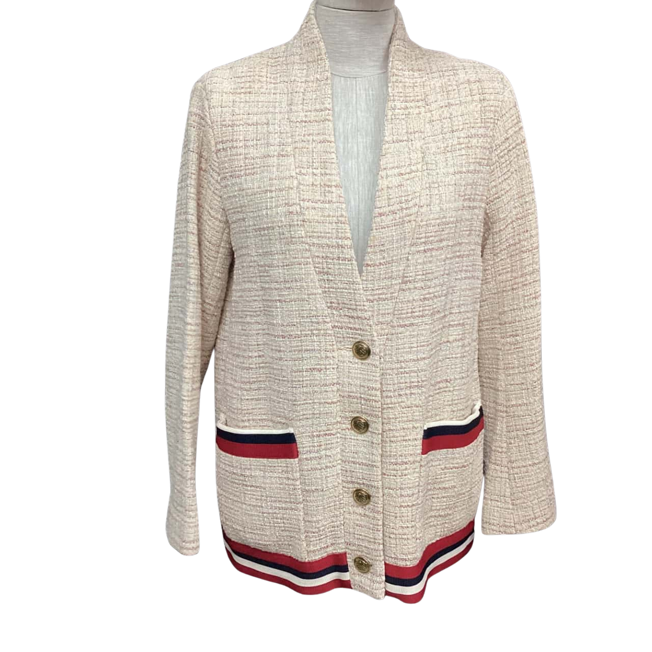 Sandro Tweed Cardigan Jacket Size 36 Pastel Pink (s)