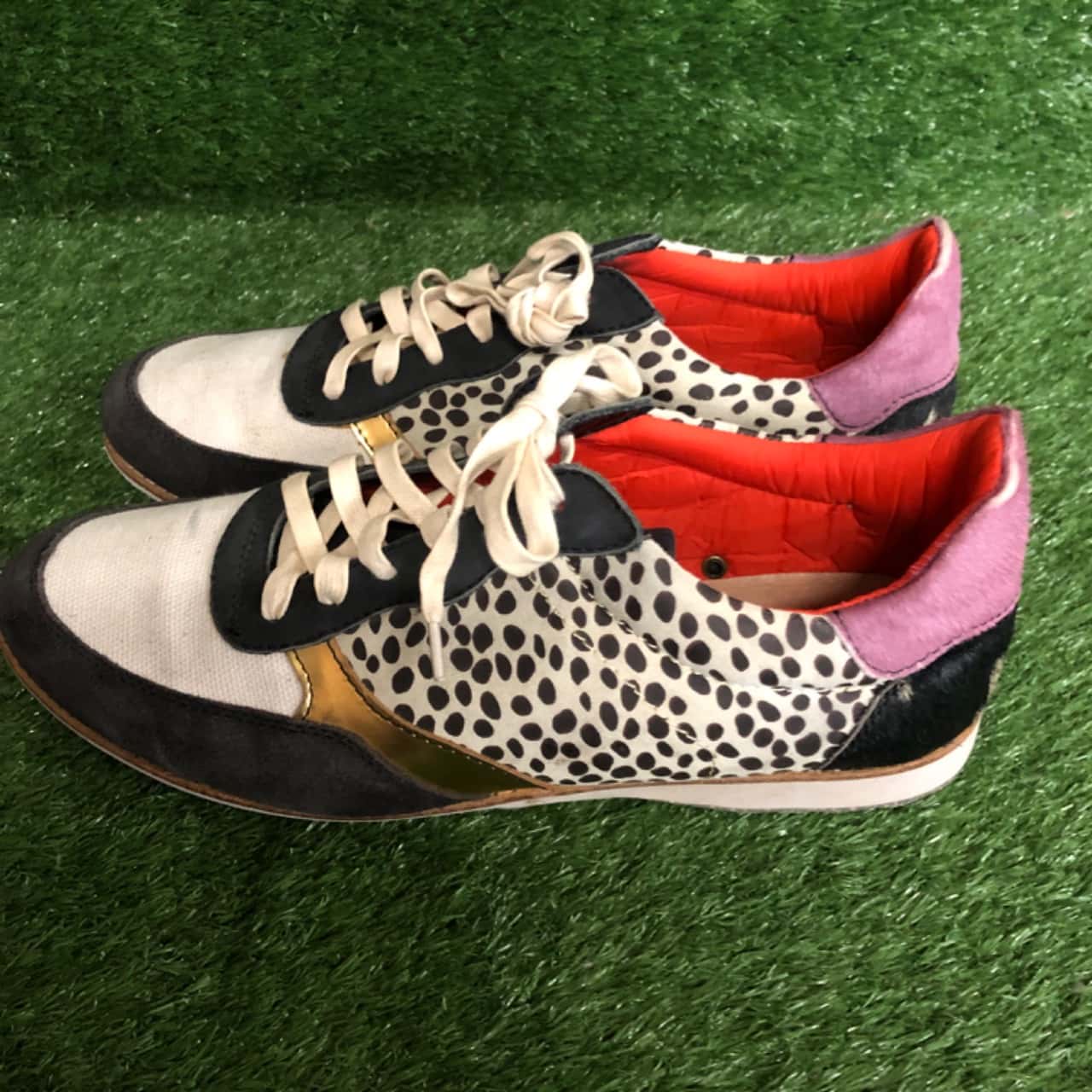 Rollie Trainer Gold Jungle Leather Multi- Textured Sneakers Size 44(s)