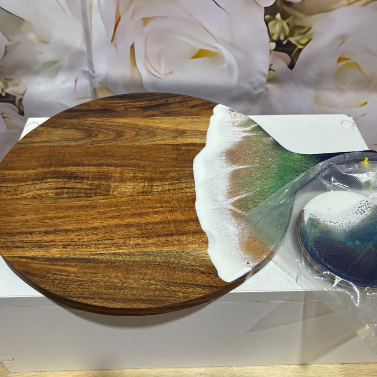 Wooden Resin Cheese Pizza Charcuterie Board with Drink Coaster with ...