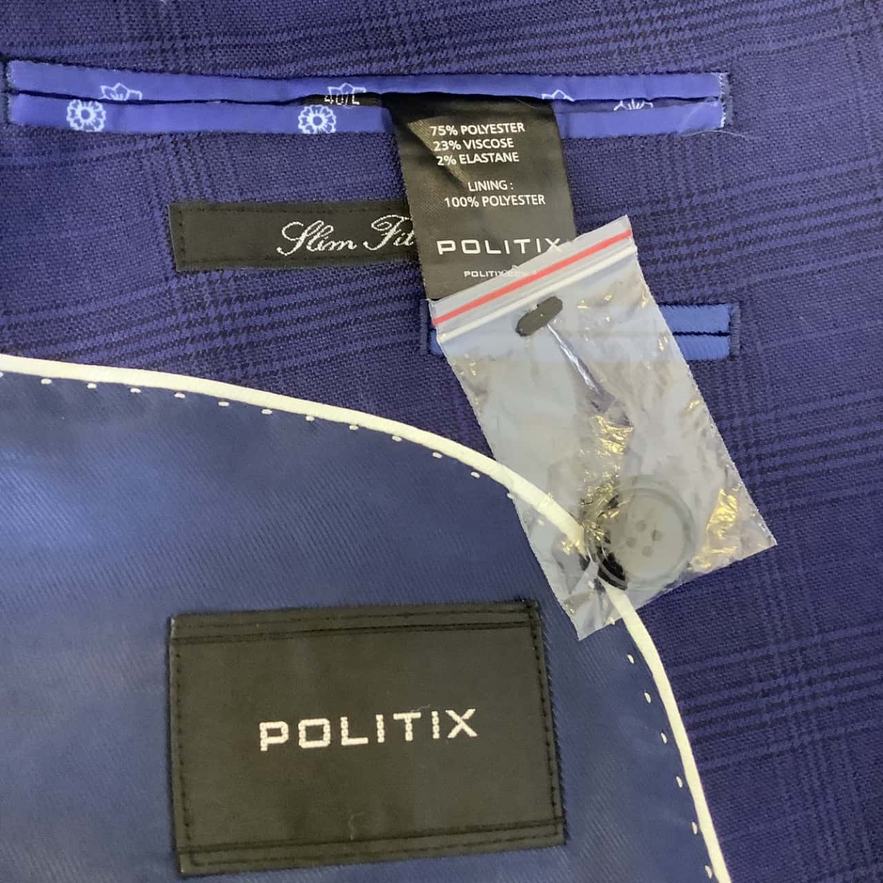 Politix Mens Size 40 Checked Suit Jacket Navy(s)