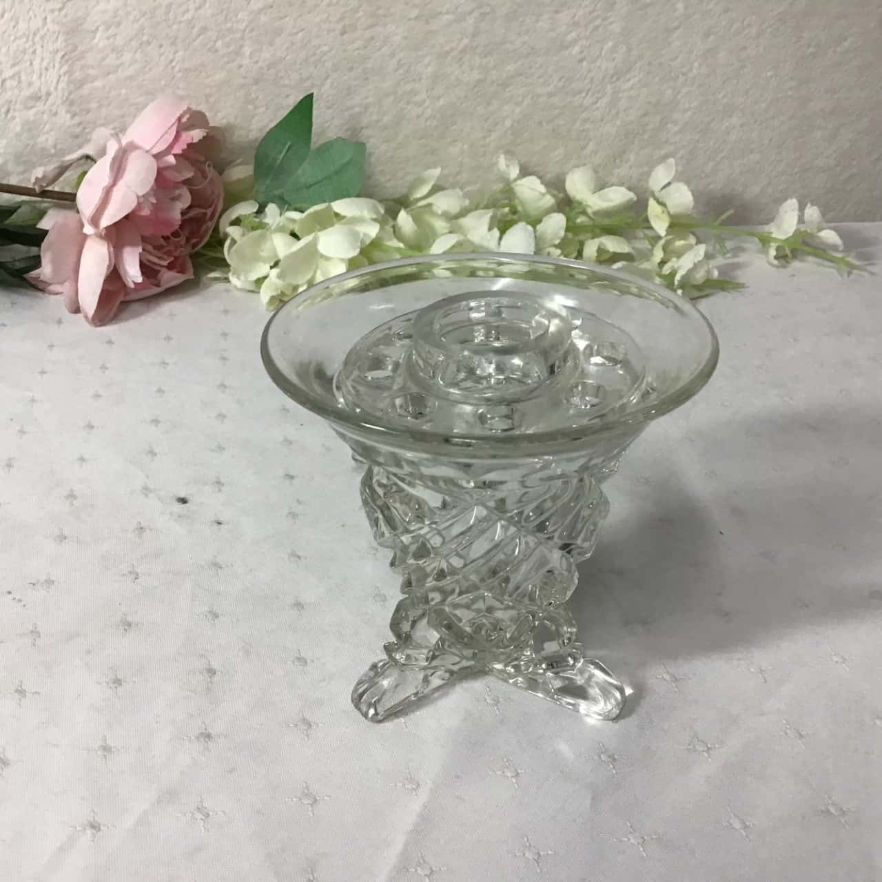Vintage Decorative Cut Glass Three Footed Vase with Glass Insert