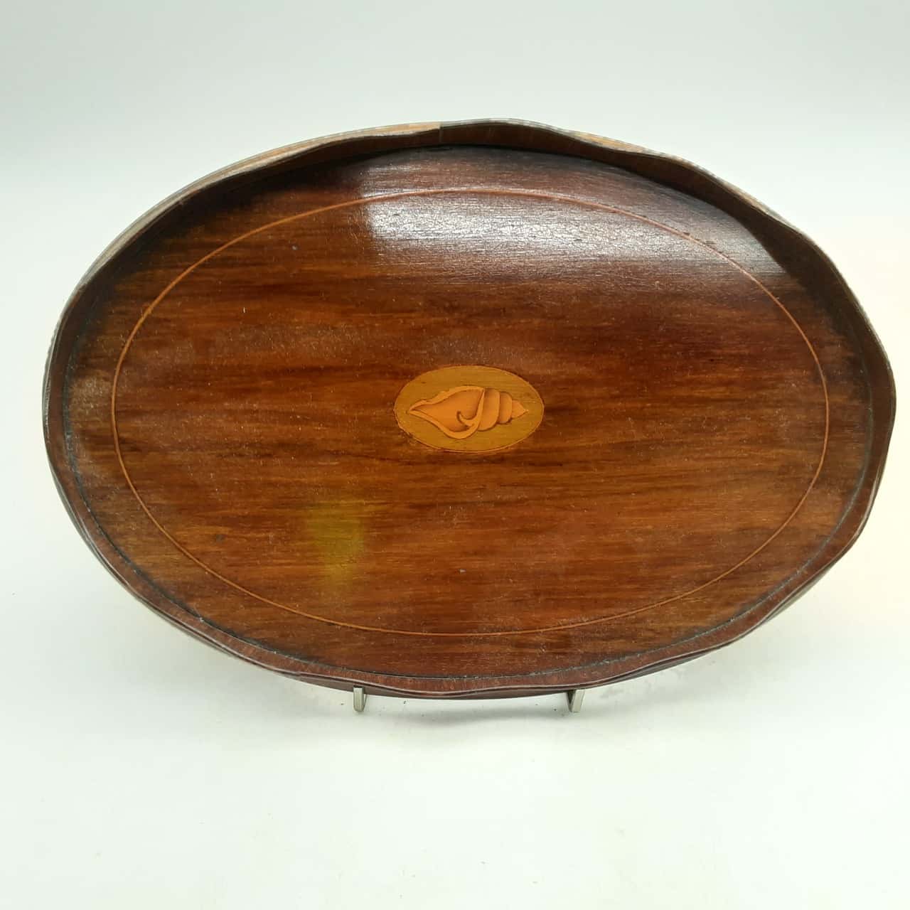 Antique Victorian or Edwardian Wooden Serving Tray with shell inlay(s)