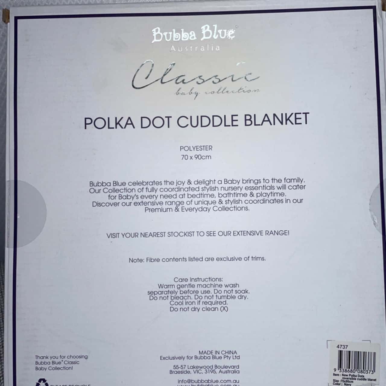 Bubba Blue Australia Swaddles,Blankets & Face Washers Navy Blue / Polka ...