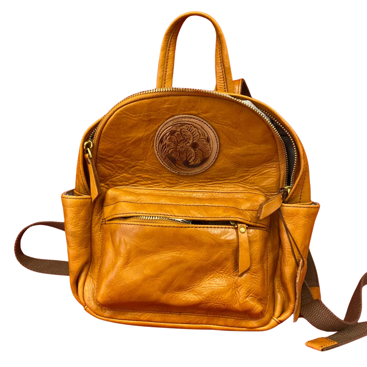Womens Orange Leather Backpack Bag (Brand New) (s)
