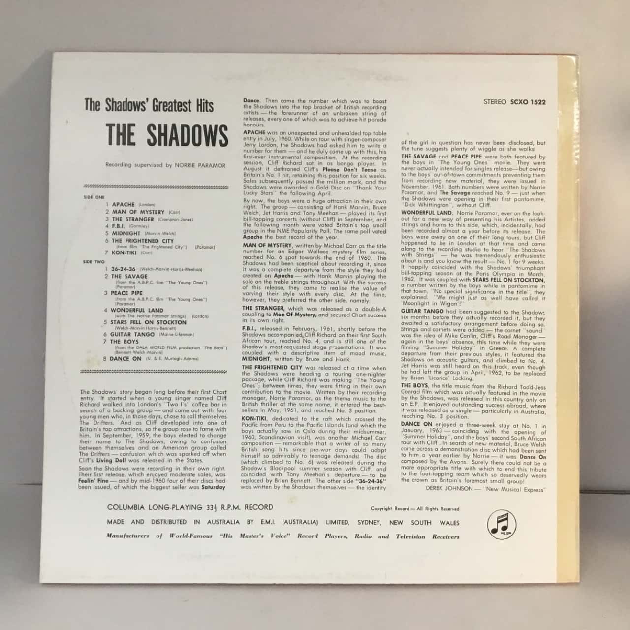 Vintage The Shadows’ Greatest Hits Vinyl Record