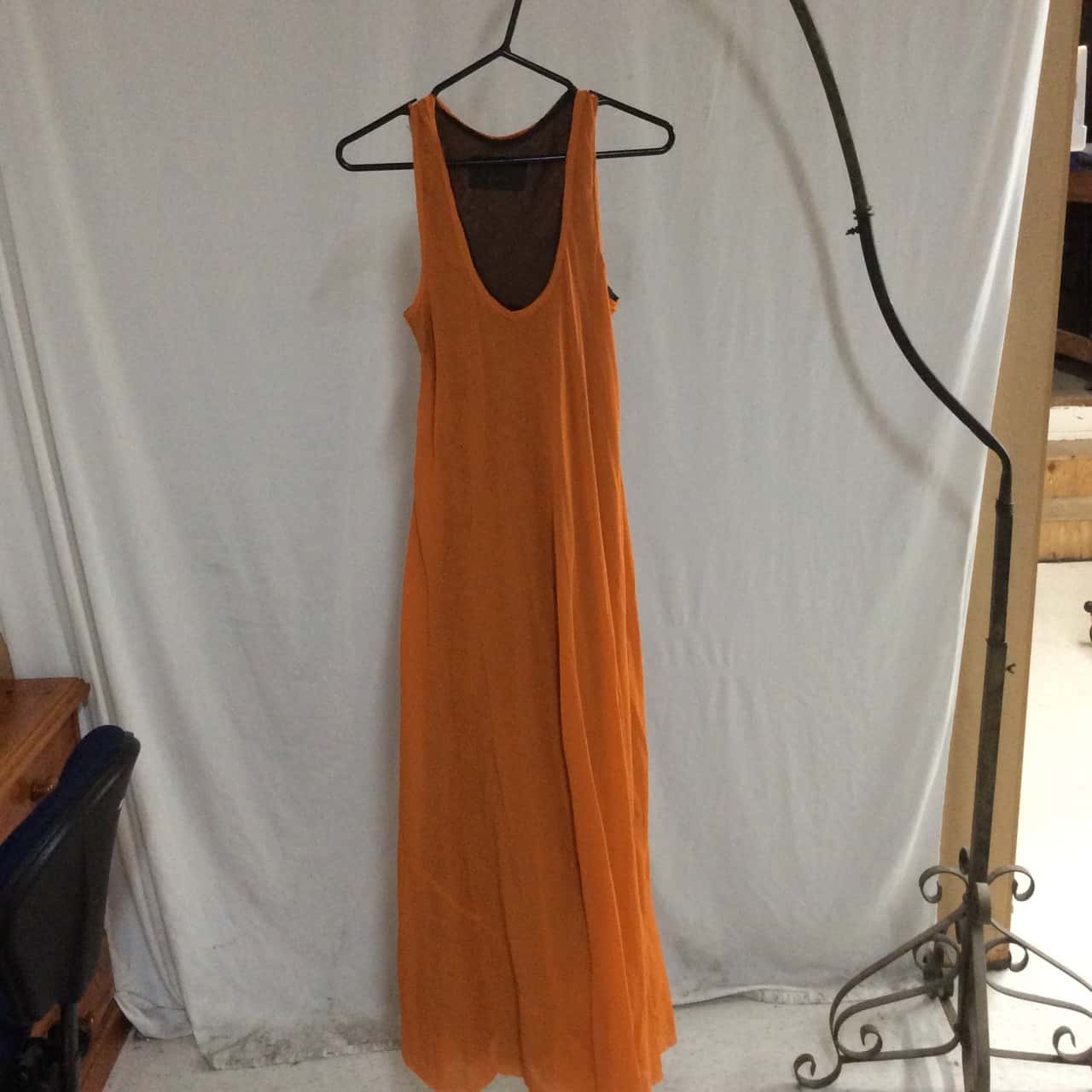 Womens Size M Orange Maxi Dress with side slits, Biasa brand