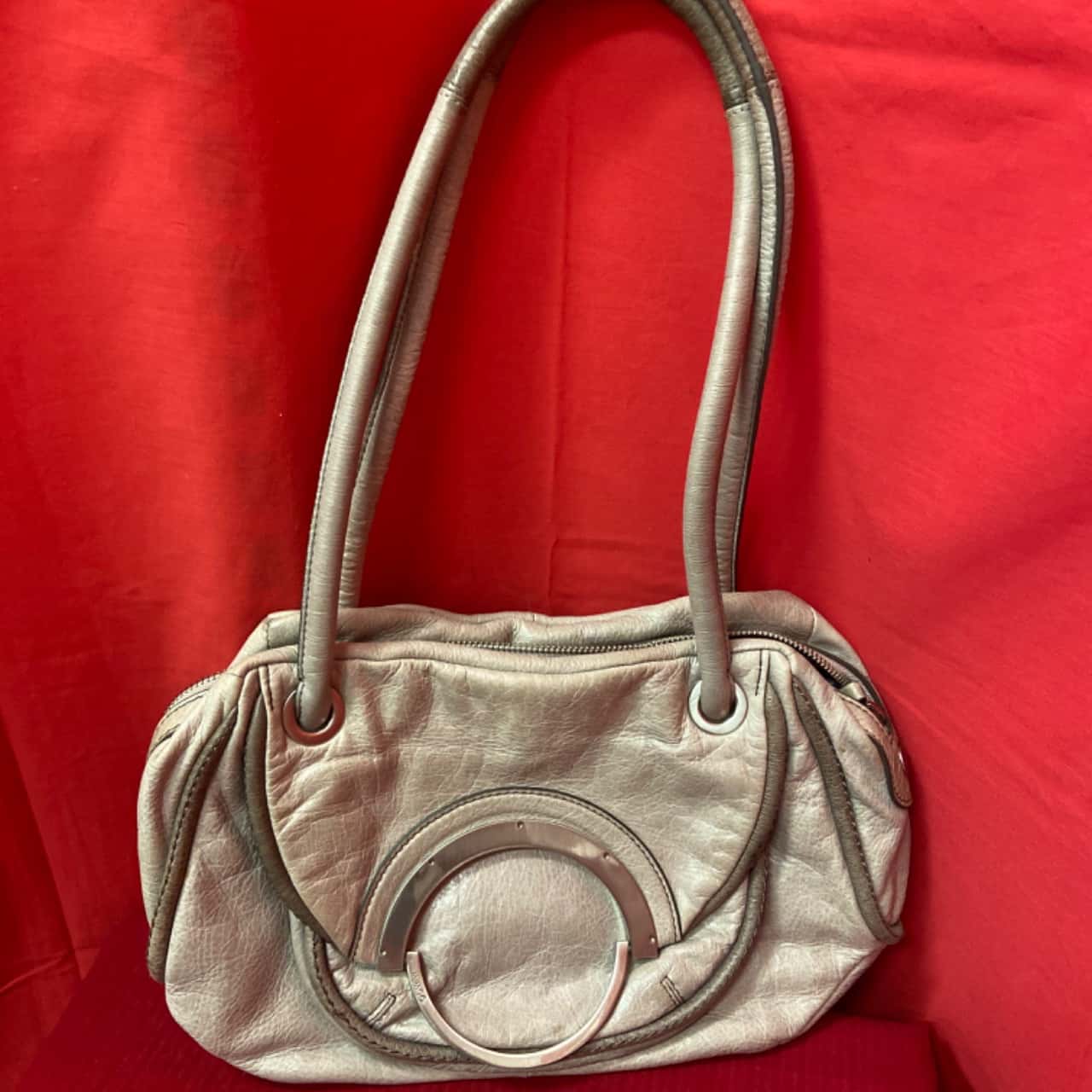 Mimco Womens Beige/ Grey Leather Bag (s)