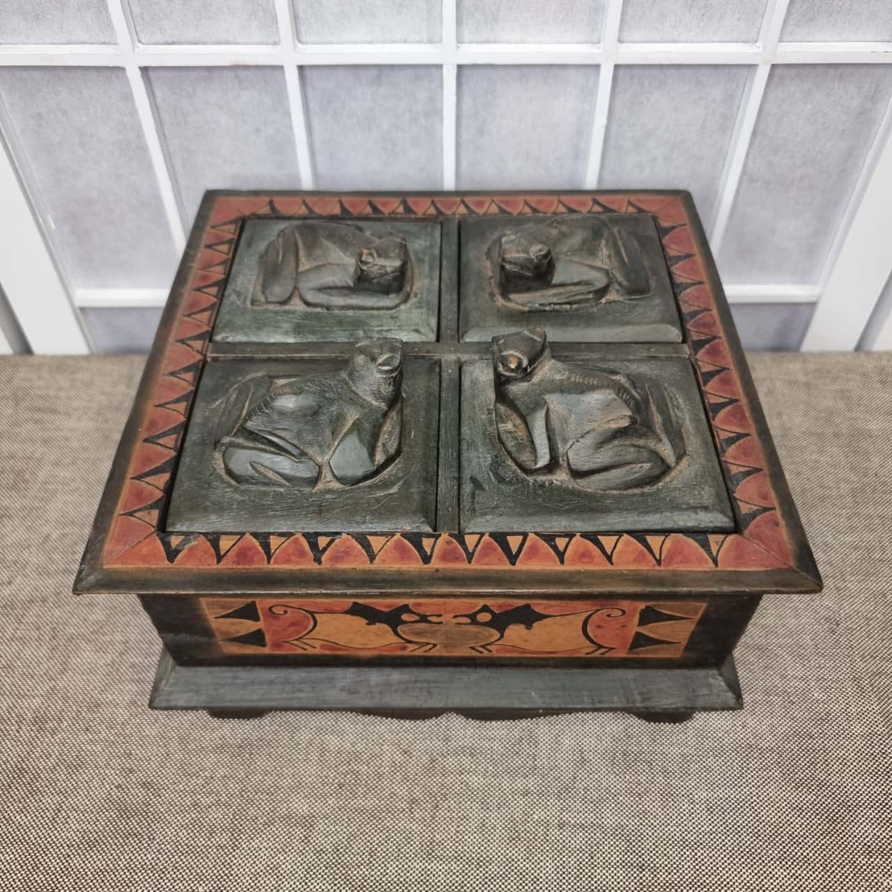 Hand Carved & Painted Frog Lid Trinket Box (s)