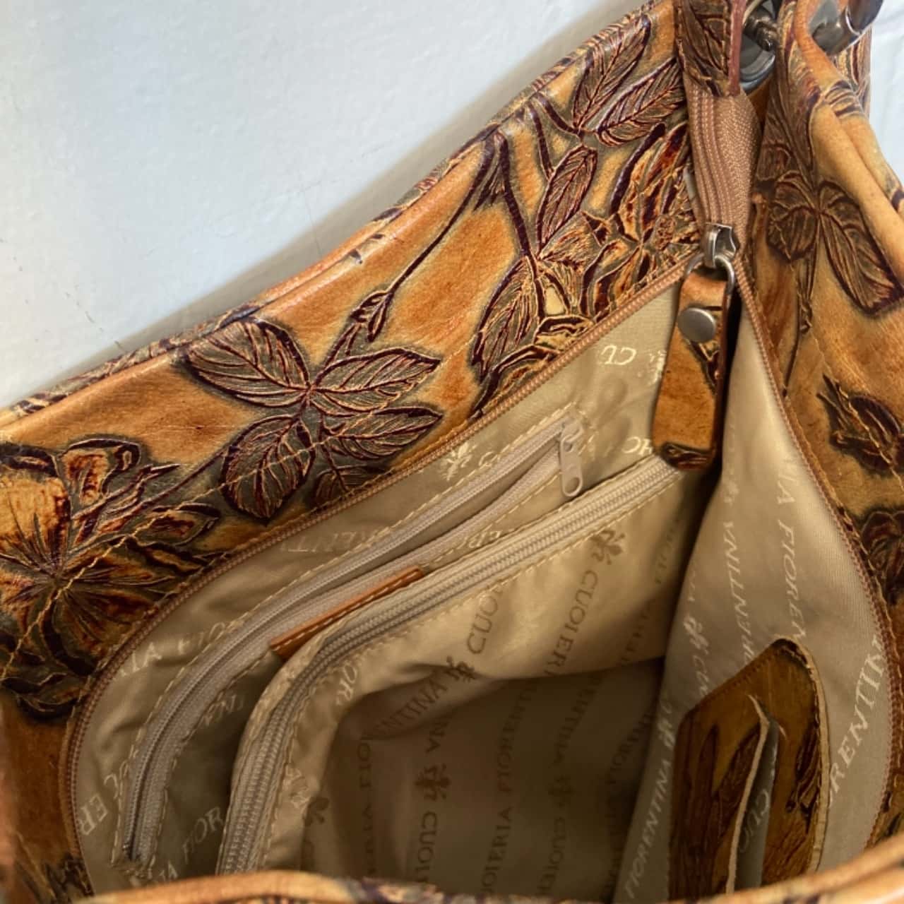 Handbag leather Italian Handbag Brown / Floral (s)