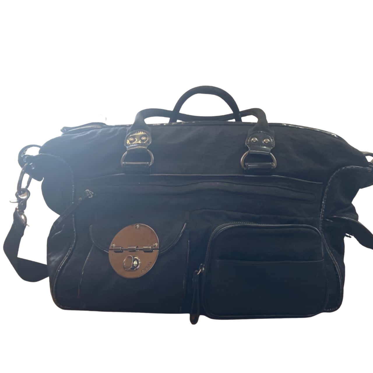 Mimco Womens Large Black Nylon Overnight bag With Patent Leather Trim(s)