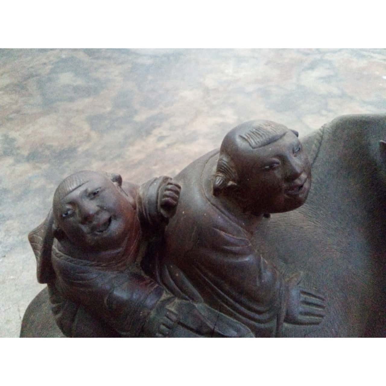 Wooden Water Buffalo w/Riders on Pedestal(s)