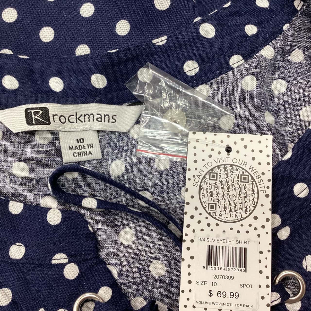 Rockmans Womens Size 10 Long Sleeve Navy Blue / Polka Dot / White