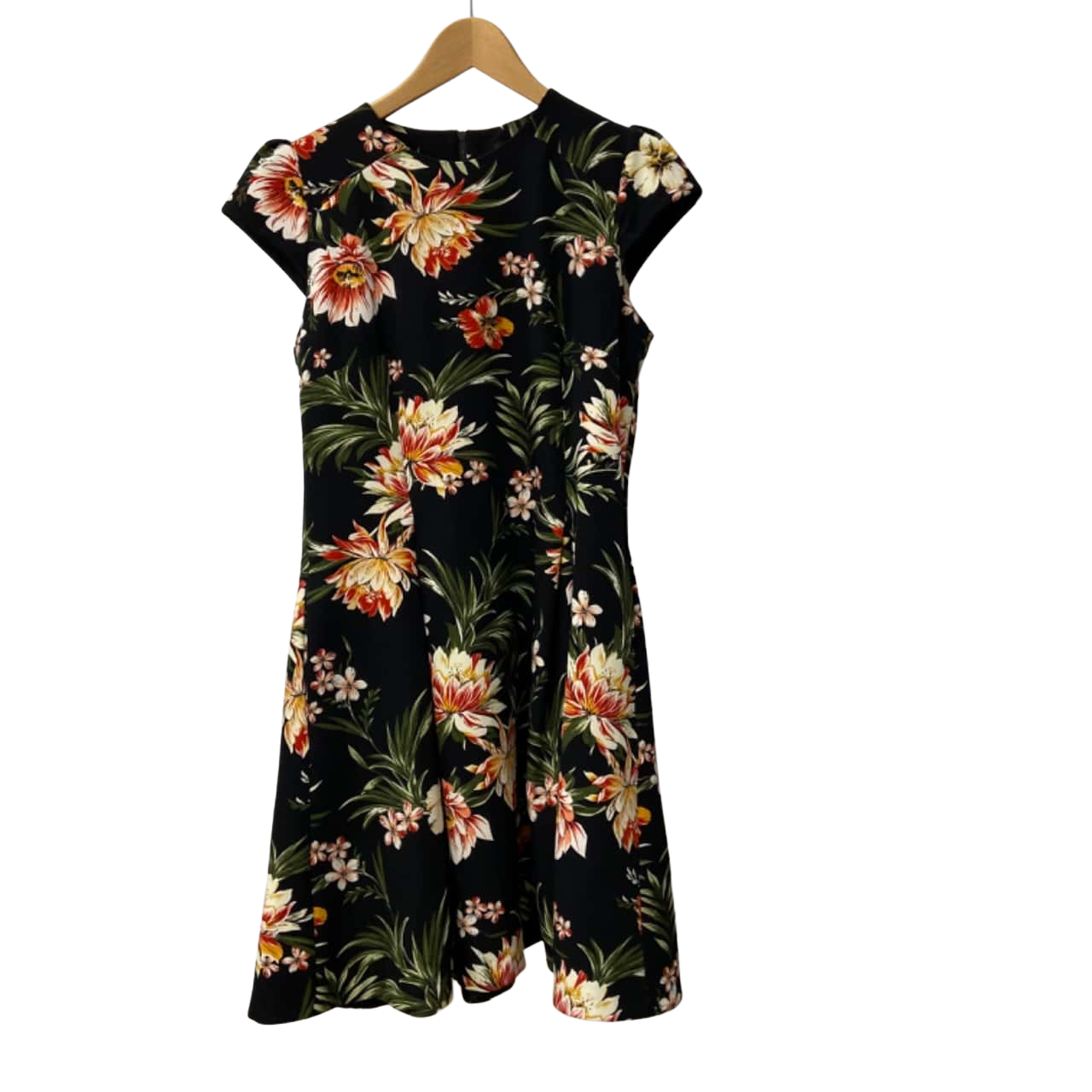 Cue Womens Size 12 Short Sleeve Dress Black / Floral