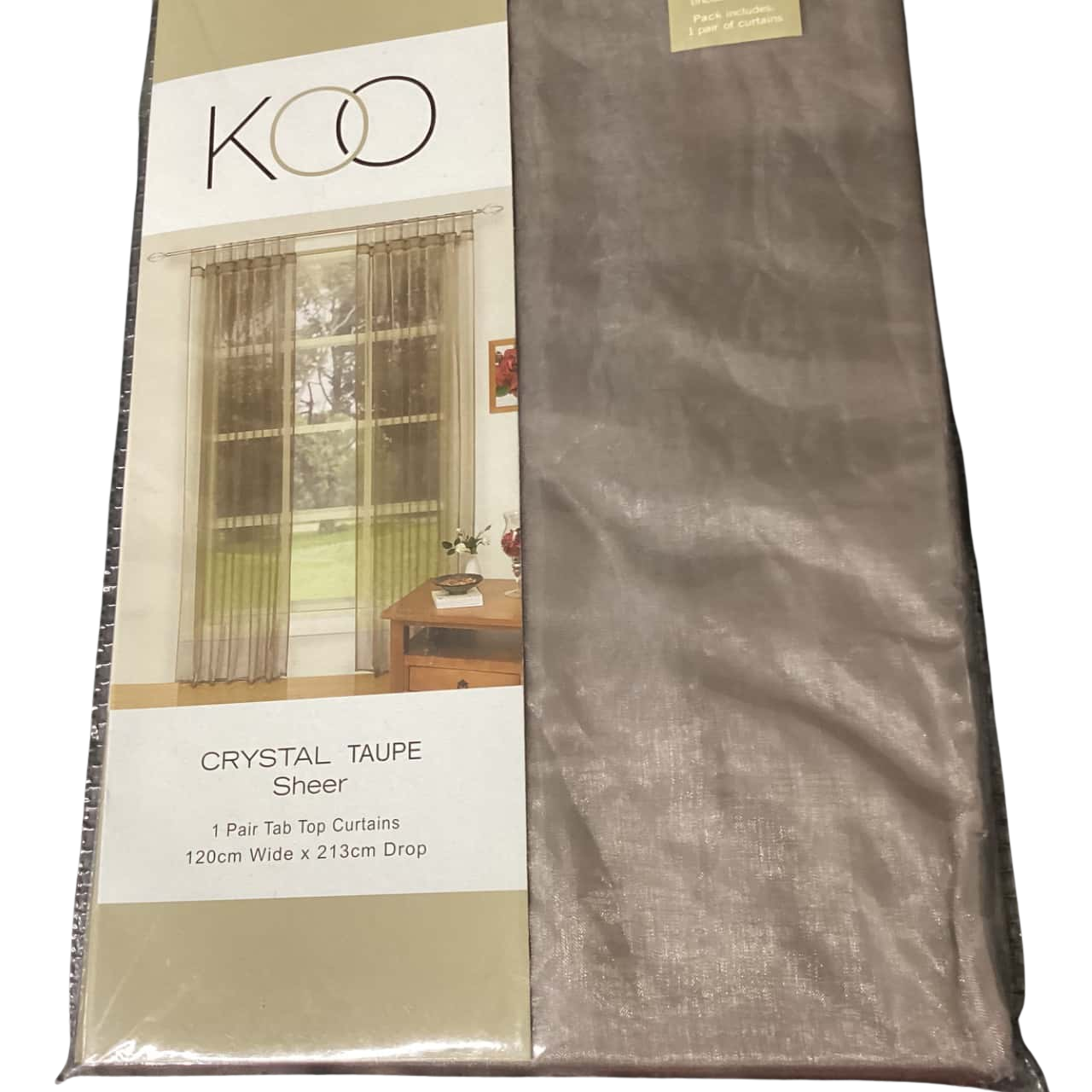 1 Pair Crystal Tab Top Taupe Sheer Curtains(s)