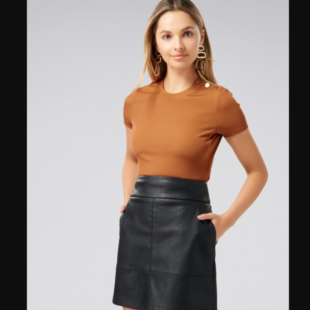 Forever New Rust Clara button shoulder rib top Size 10 / M (s)