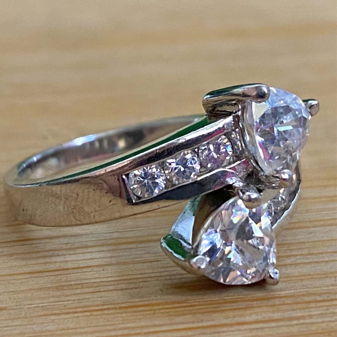 Sterling Silver Stacked Diamante Ring (Stamped 925)