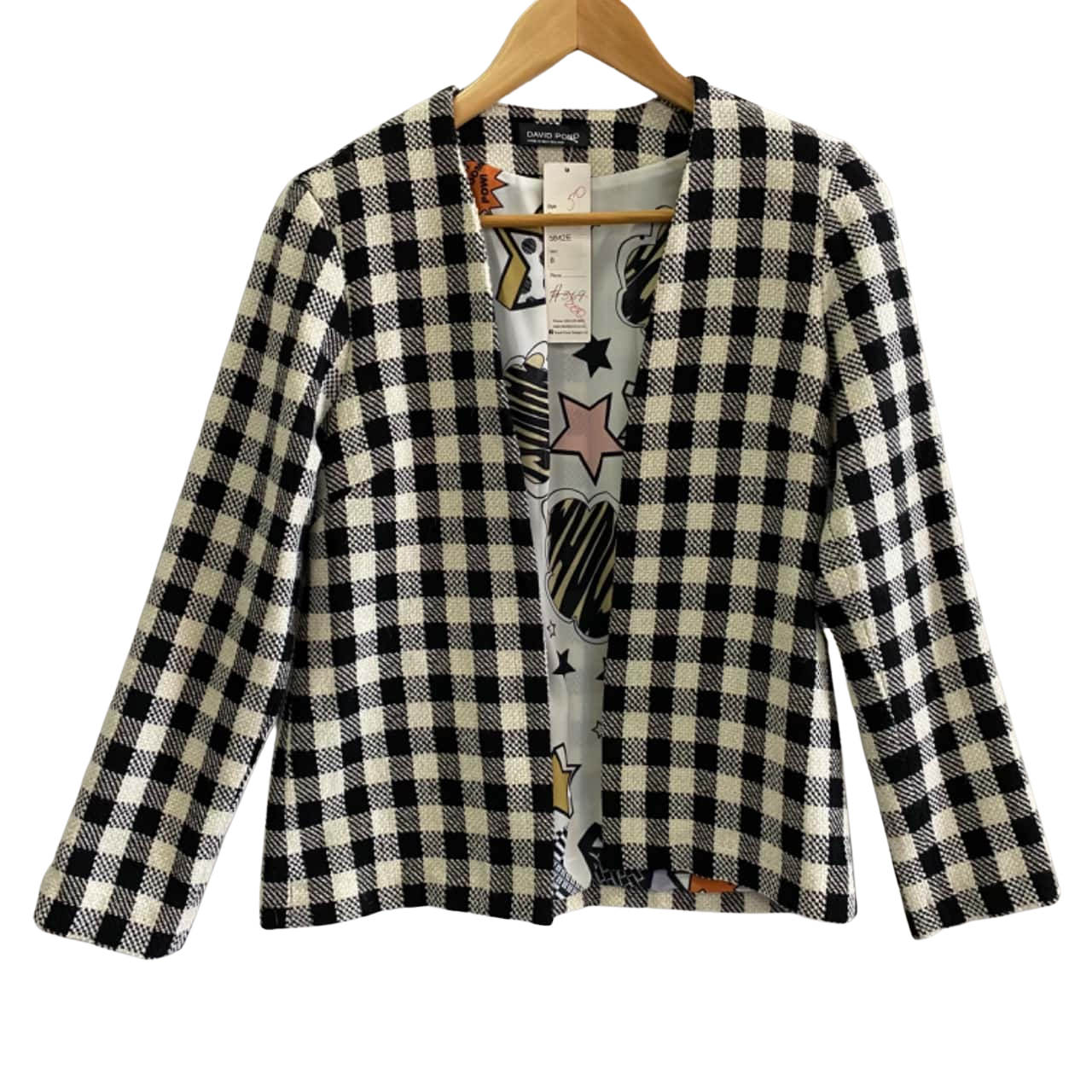 David Pond Womens Size 8 Bowie Jacket Black / Checked / White BNWT RRP ...
