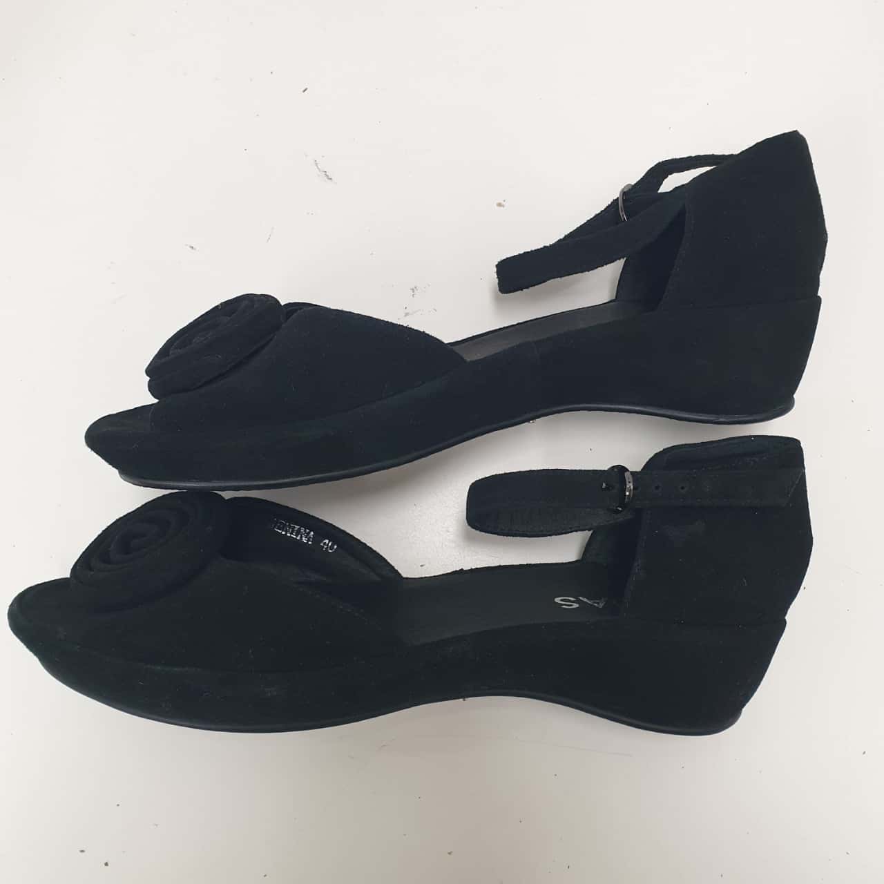 Midas Womens Size 40 Jenina Suede Leather Wedges Black (As New)(s)