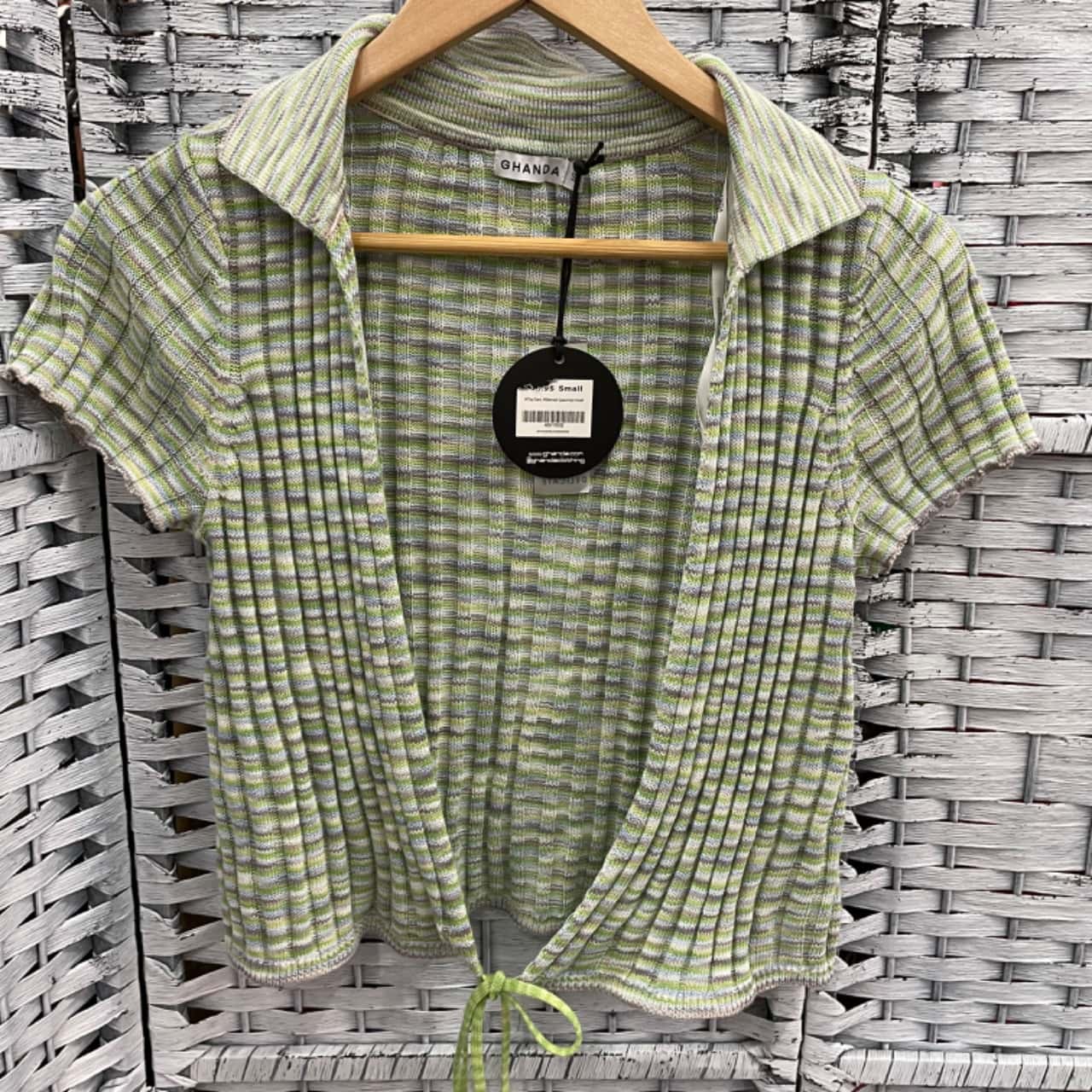 Ghanda Womens Size S Short Sleeve Green / Multicoloured Wrap Top