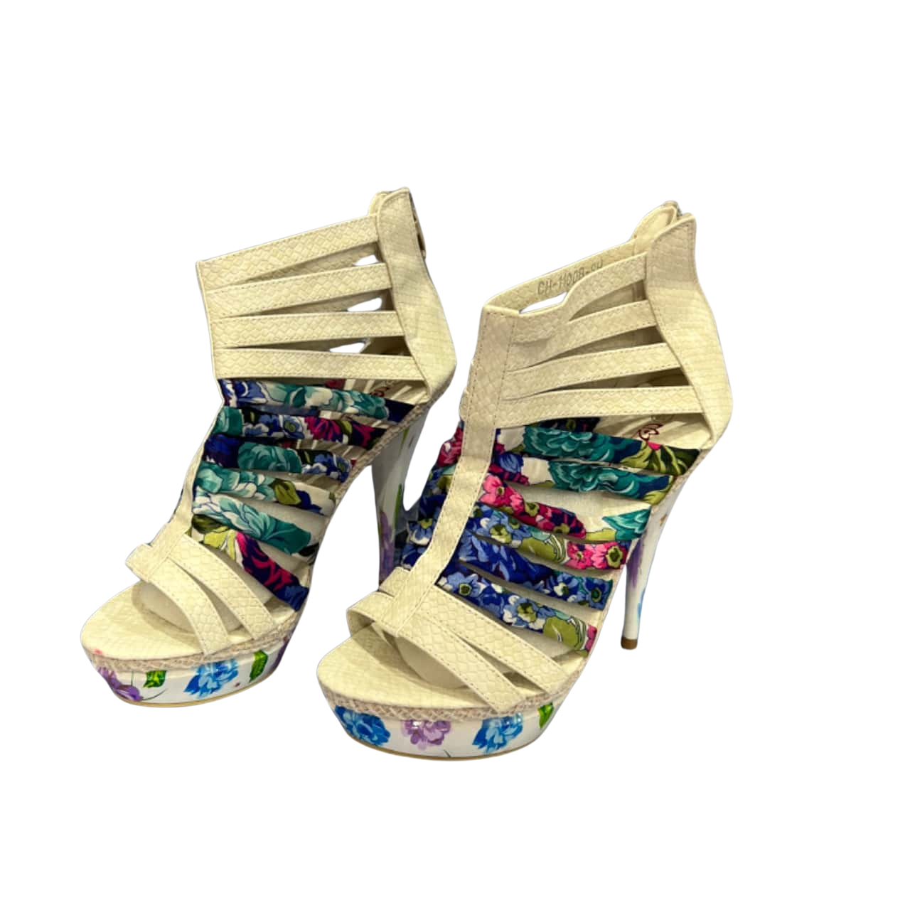Chic womens white floral heels size 38