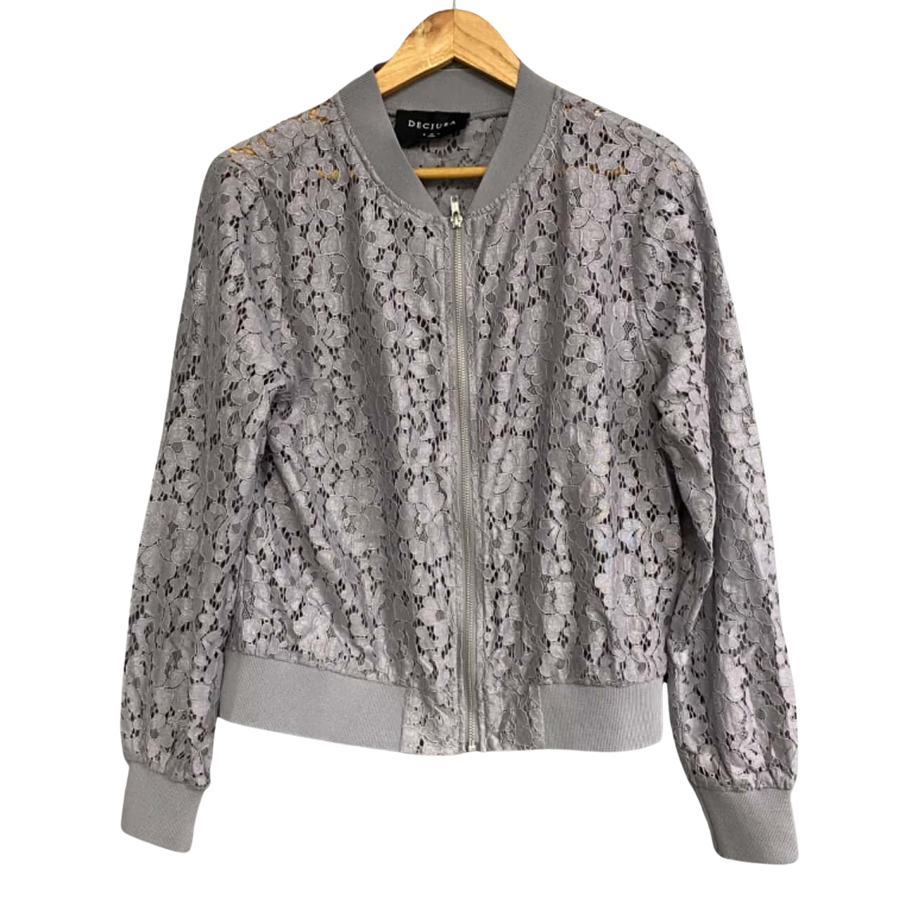 Decjuba Womens Size M Bomber Jacket Grey Lace