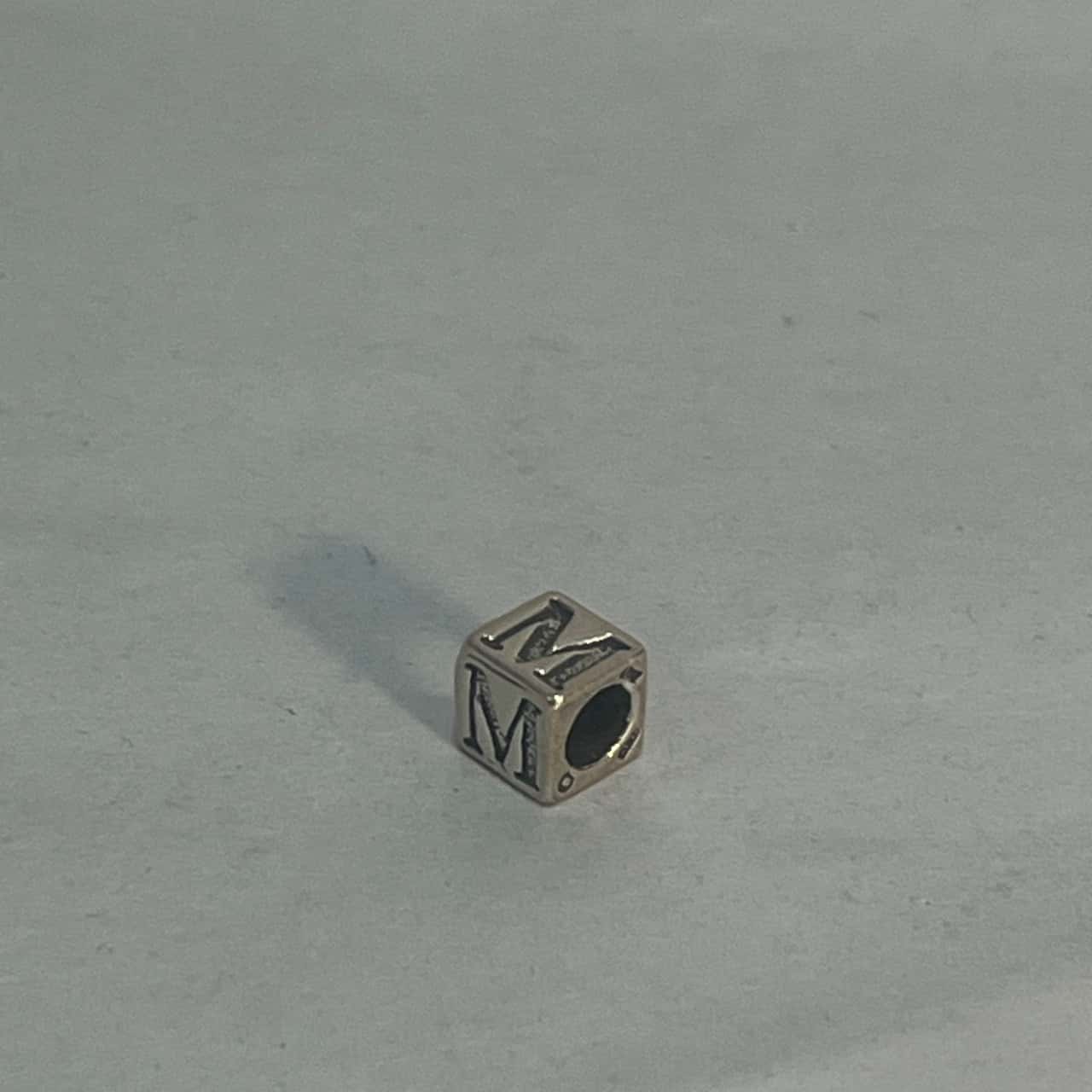 925 Stamped Silver Charm - M letter block