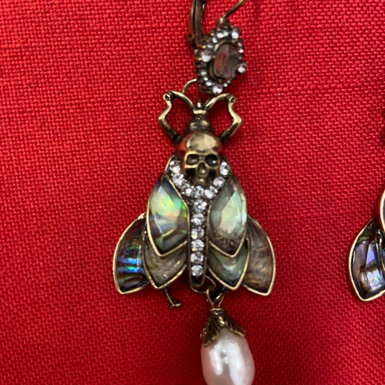 Womens Skull Insect Design Earrings with Paua Shell, Pearl and Diamante ...