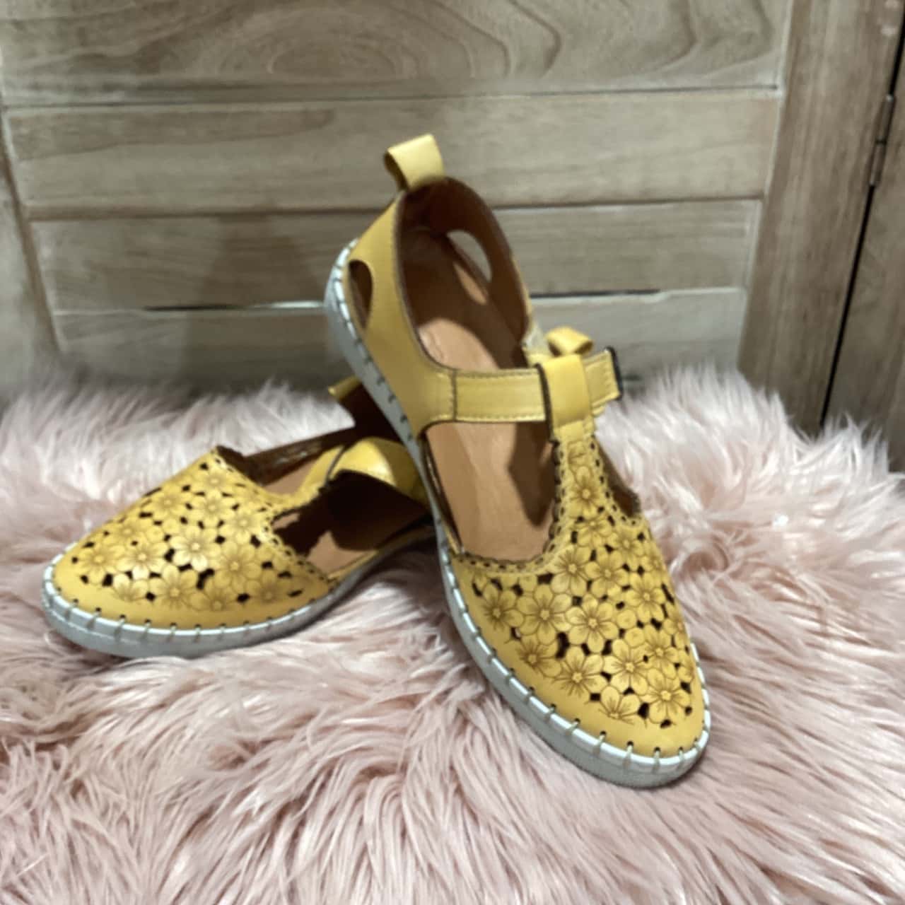 Womens Yellow slip on shoes