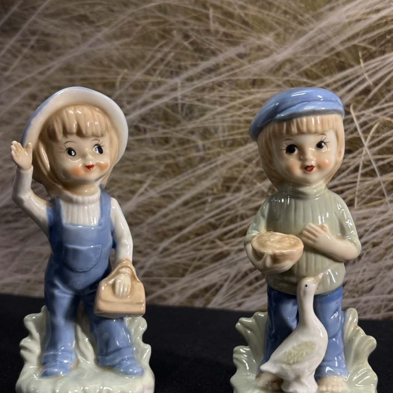 Vintage white and blue ensco porcelain figurine set