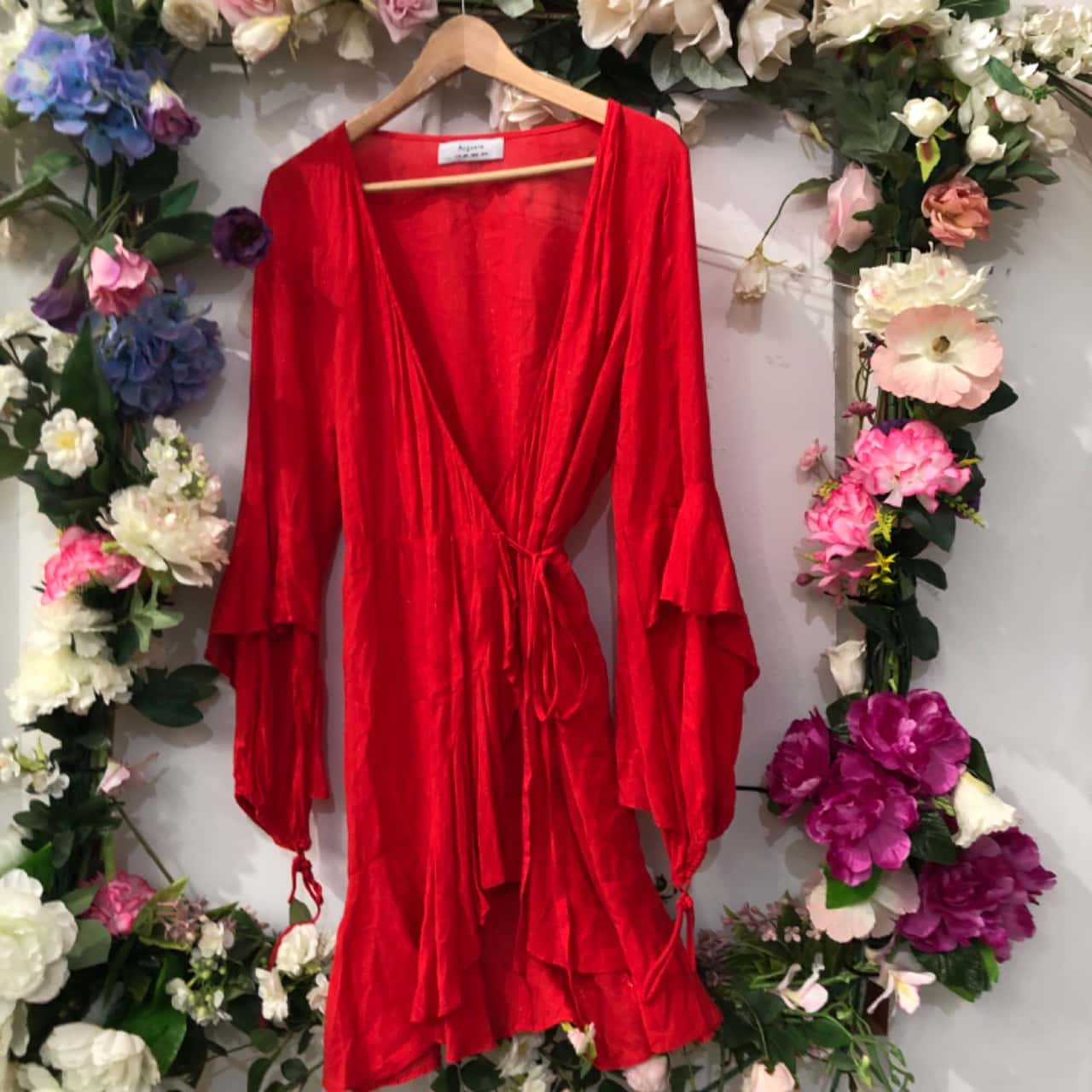 Auguste The Label Size 12 Wrap Dress Red with gold metallic thread (s)