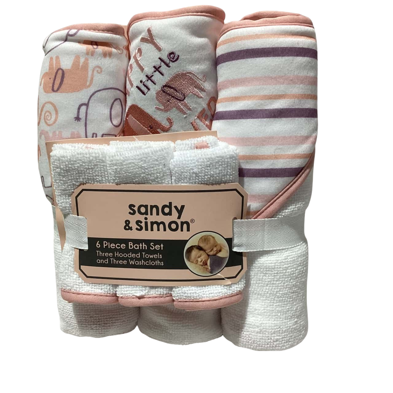 BNWT Sandy & Simon 6 Piece Bath Set 3 Hooded Towels + 3 Washcloths BABY ...
