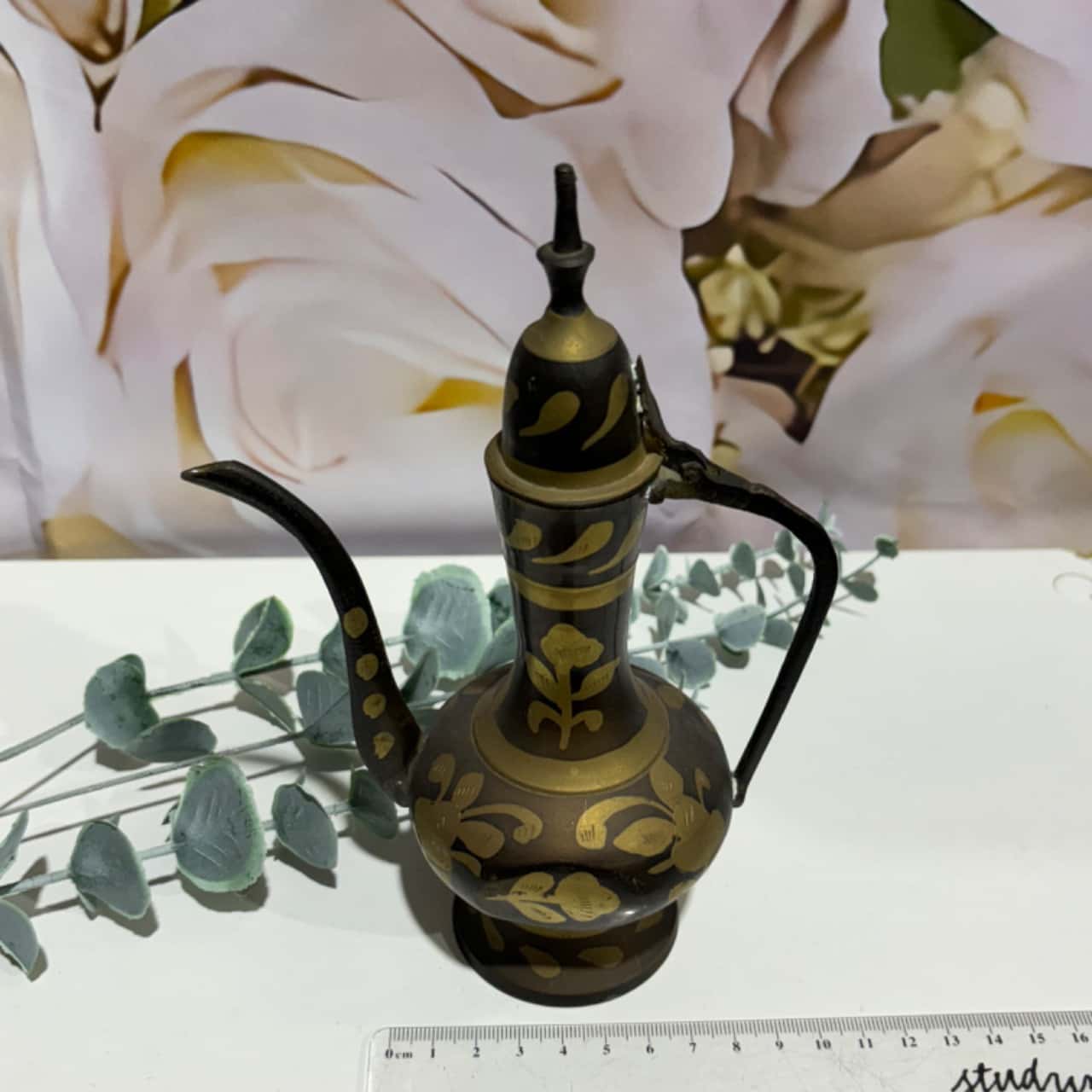 Indian Brass colour Engraved Dallah Tea Coffee Pot