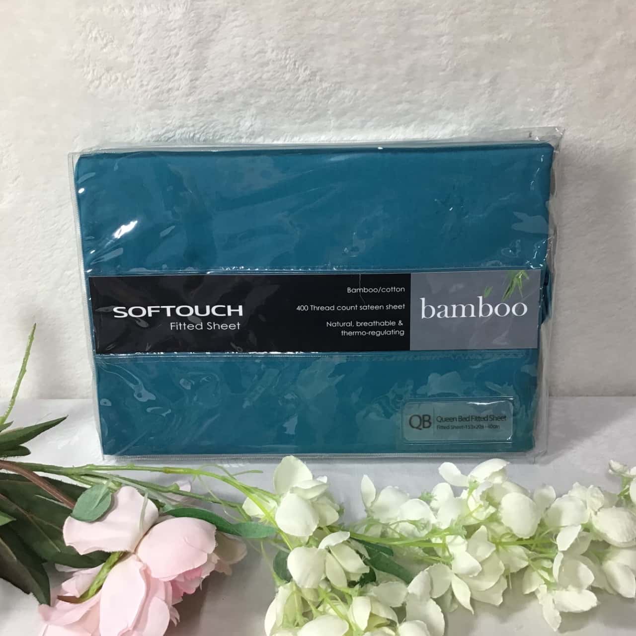 Softouch Teal 400 TC Bamboo / Cotton Queen Bed Fitted Sheet (new)(s)