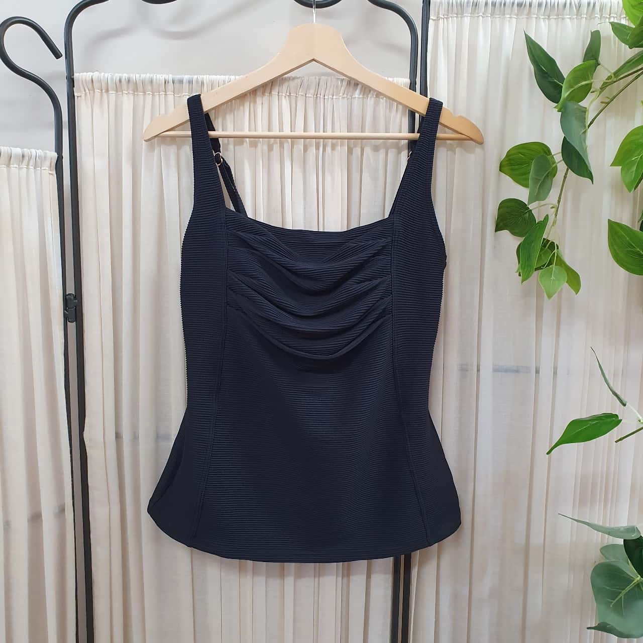 TOGS Women's Size 14 Black Textured Pleated Tankini - New With Tags(s)