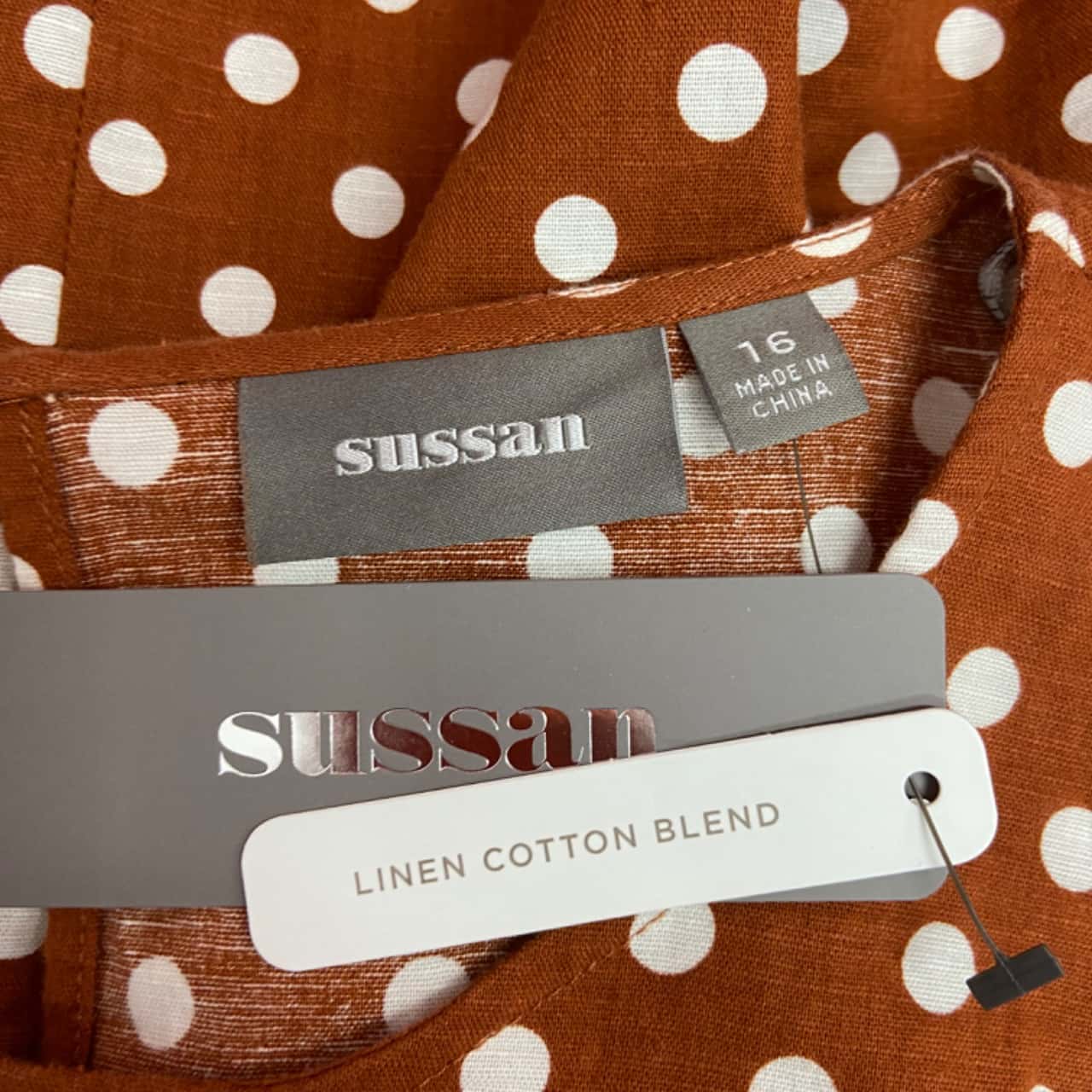 Sussan Womens Size 14 3/4 Sleeve Brown / Polka Dot / White (s)