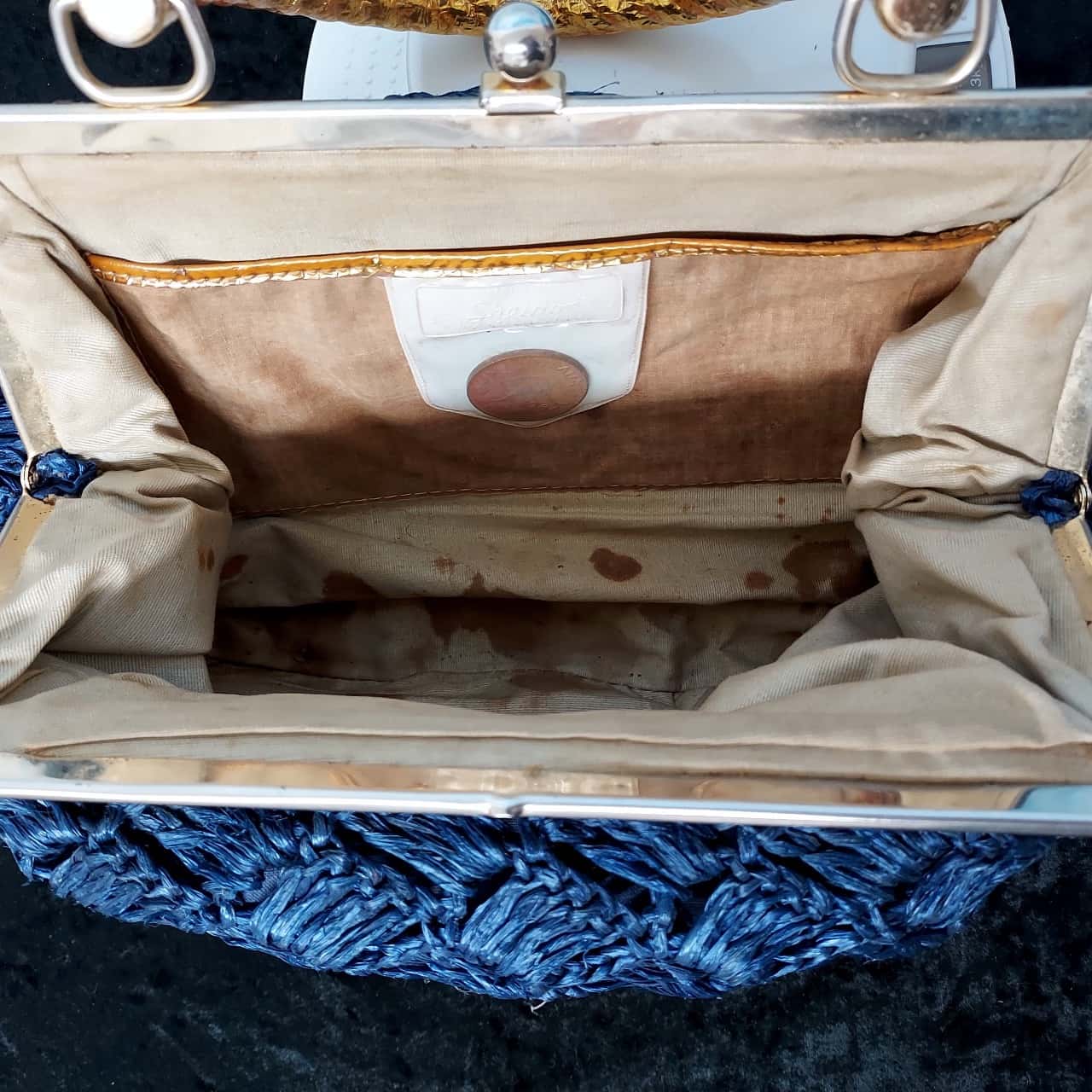 SHELDON Vintage Womens Handbag Blue Raffia-style (with Lucky 1964 Penny ...