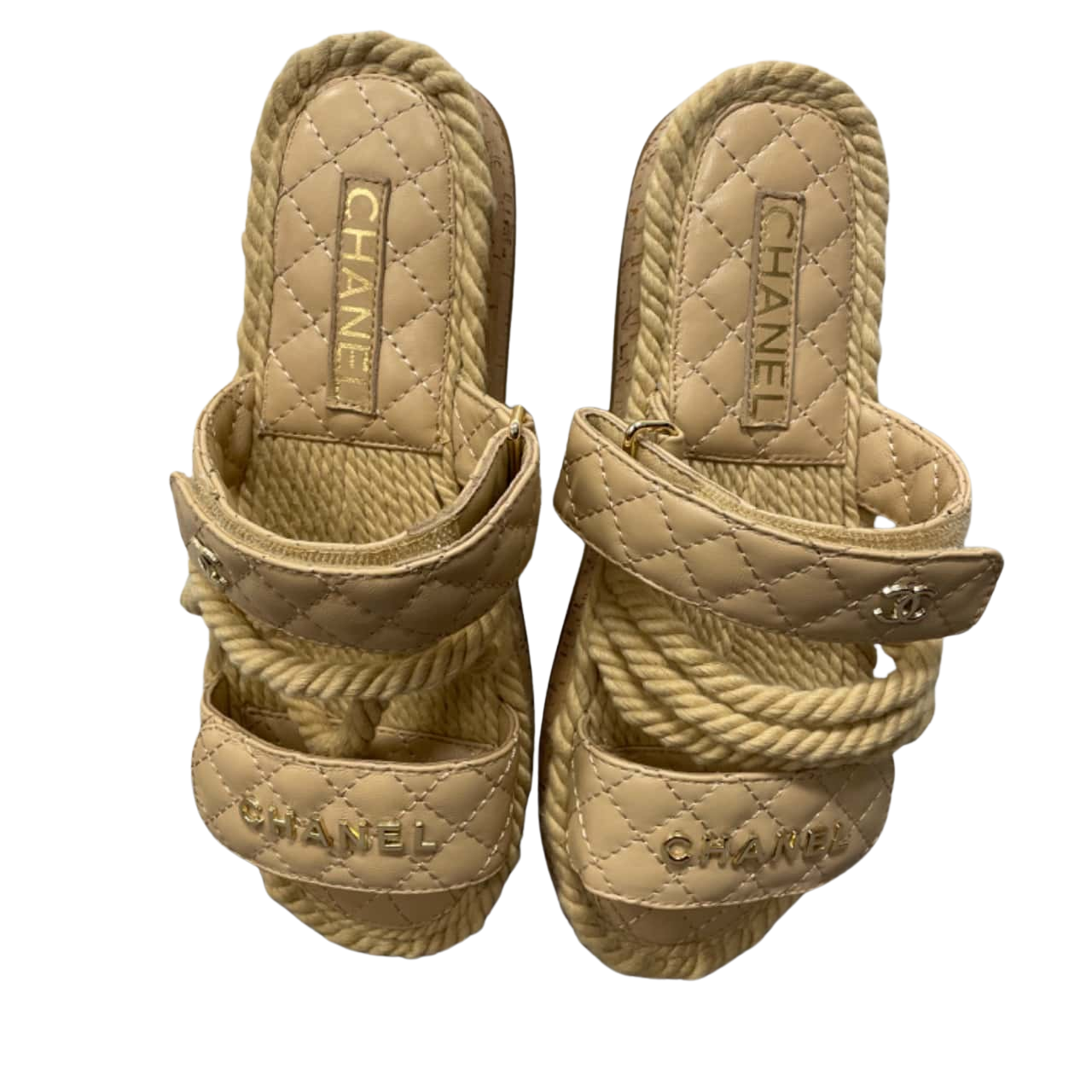 Womens Beige Rope Slides (s)