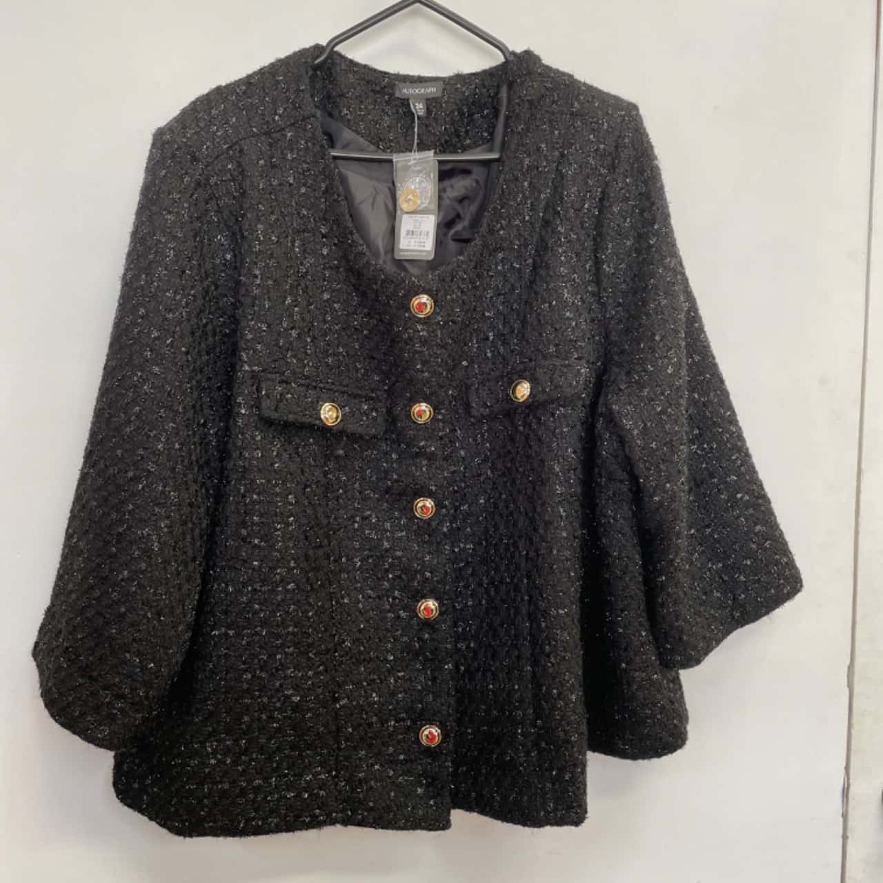 Autograph Womens Size 24 BNWT Button Up Black