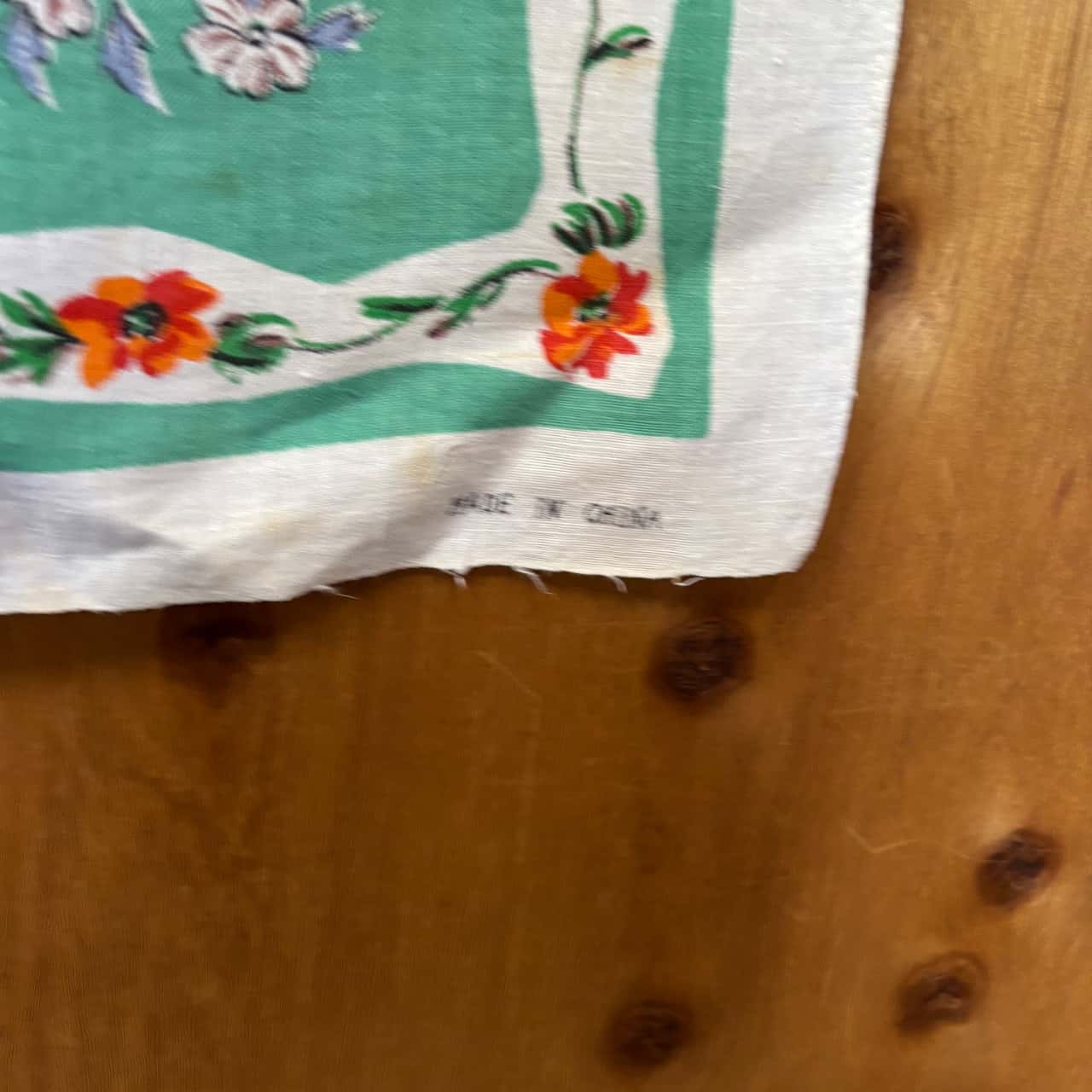 Vintage Pure Linen Floral Tea Towel - Green