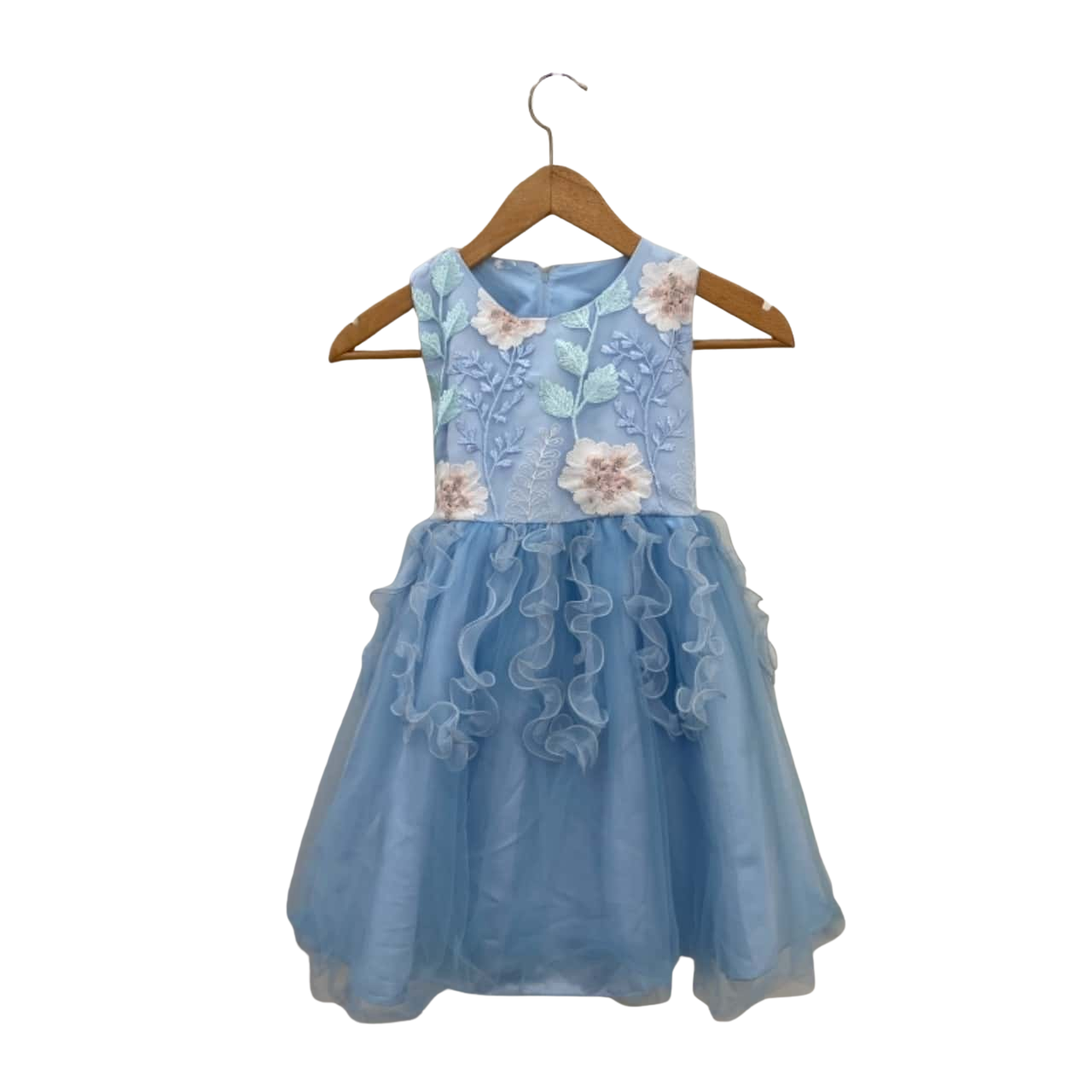 Girls Size 9 Dress Blue Embroidered Flowers(s)