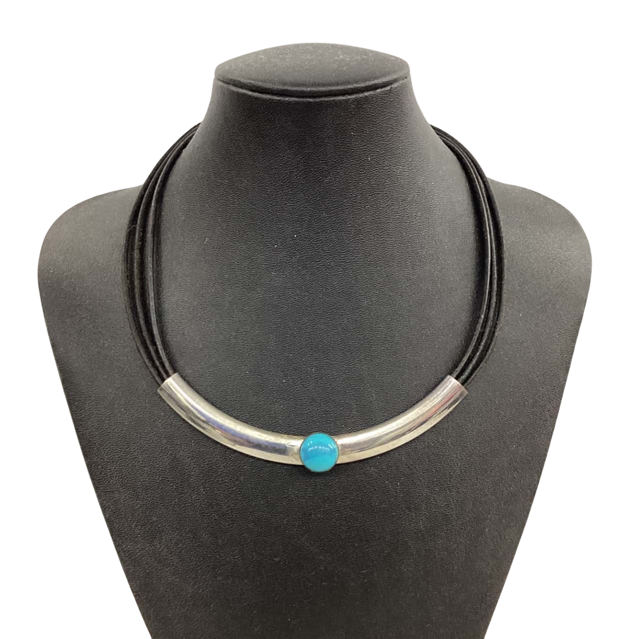 Womens Vintage Boho Necklace Silver Silver on Leather with Blue Stone ...