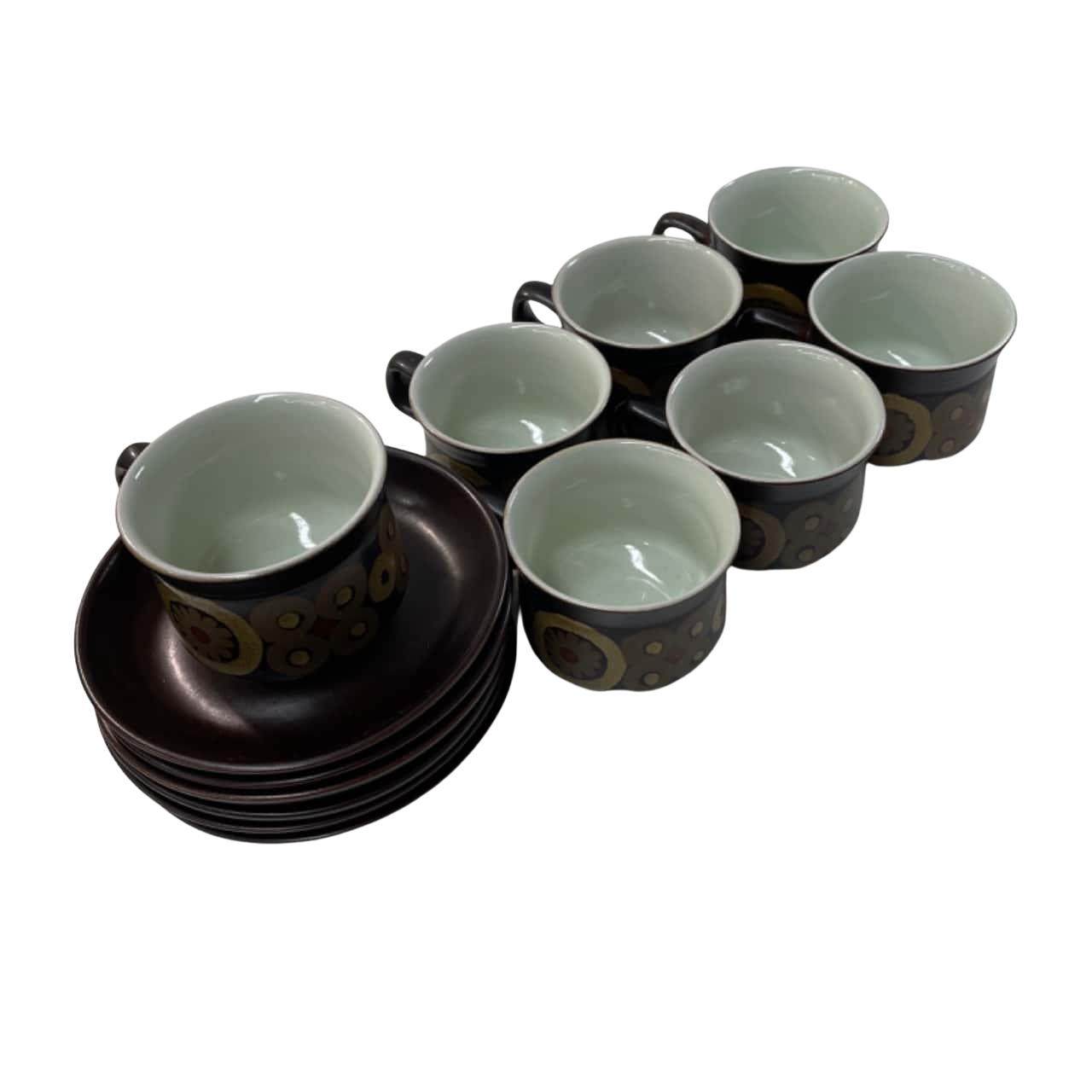 Vintage Denby Arabesque Cups and Saucers.(s)