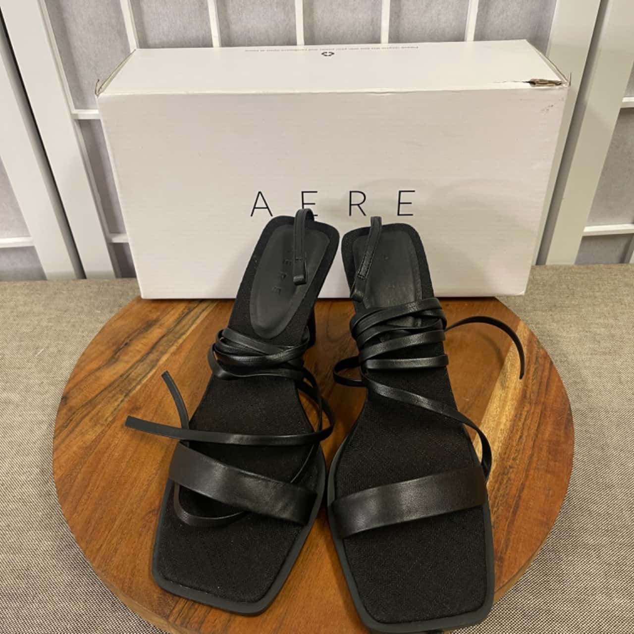 AERE Linen Leather Ankle Wrap Heel Size 7 (s)