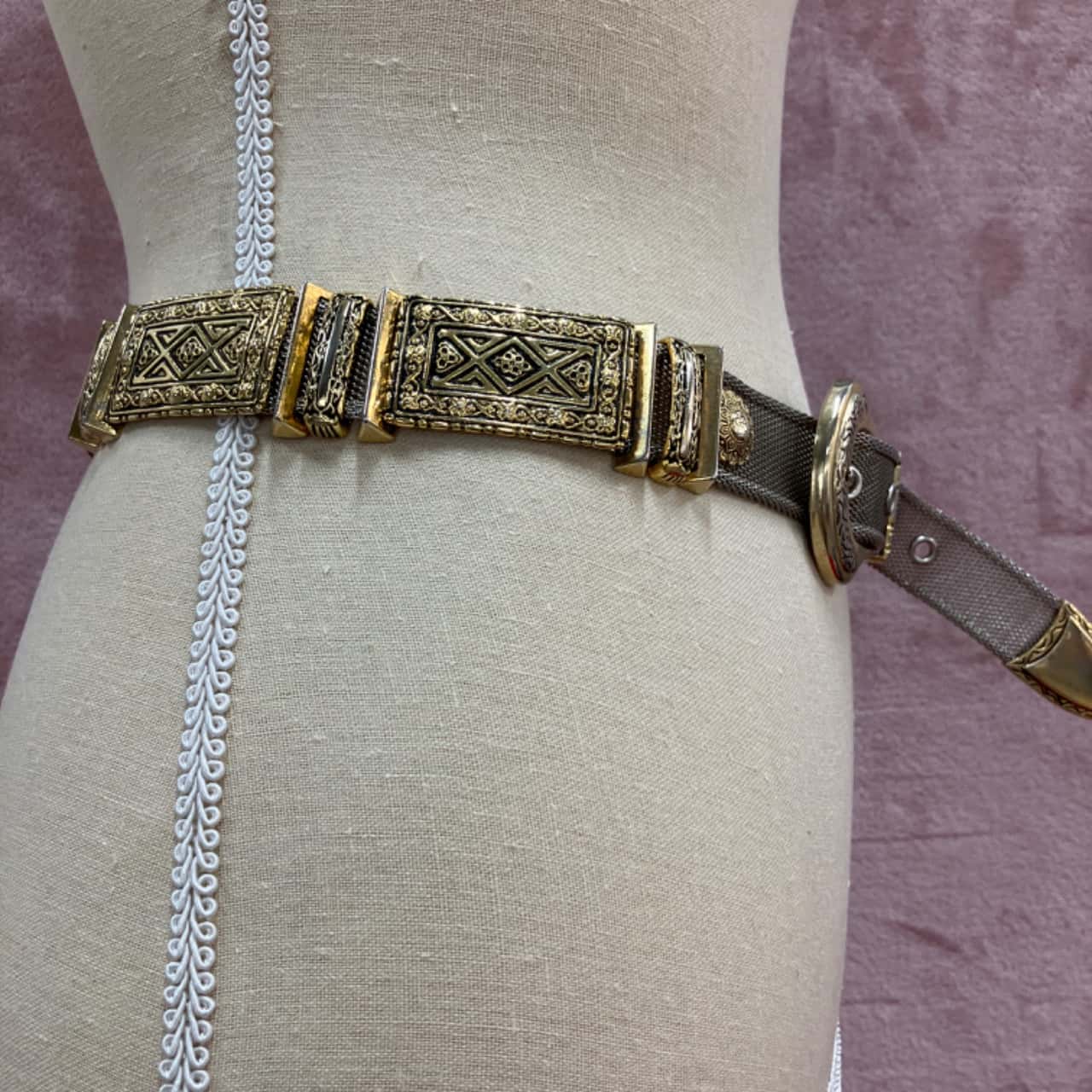 Women's Unique Mesh Belt Gold Tone with Nielloed Segments (s)
