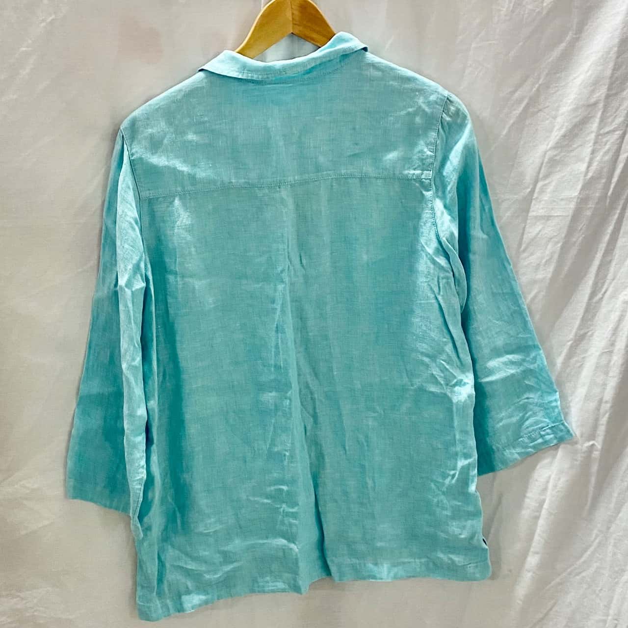 Sigrid Olsen Linen Aqua V-neck Shirt Size M