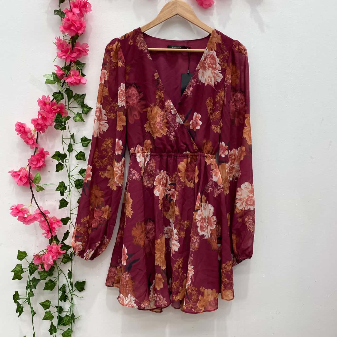 Portmans Womens Long Sleeve Dress Size 8 Floral / Maroon