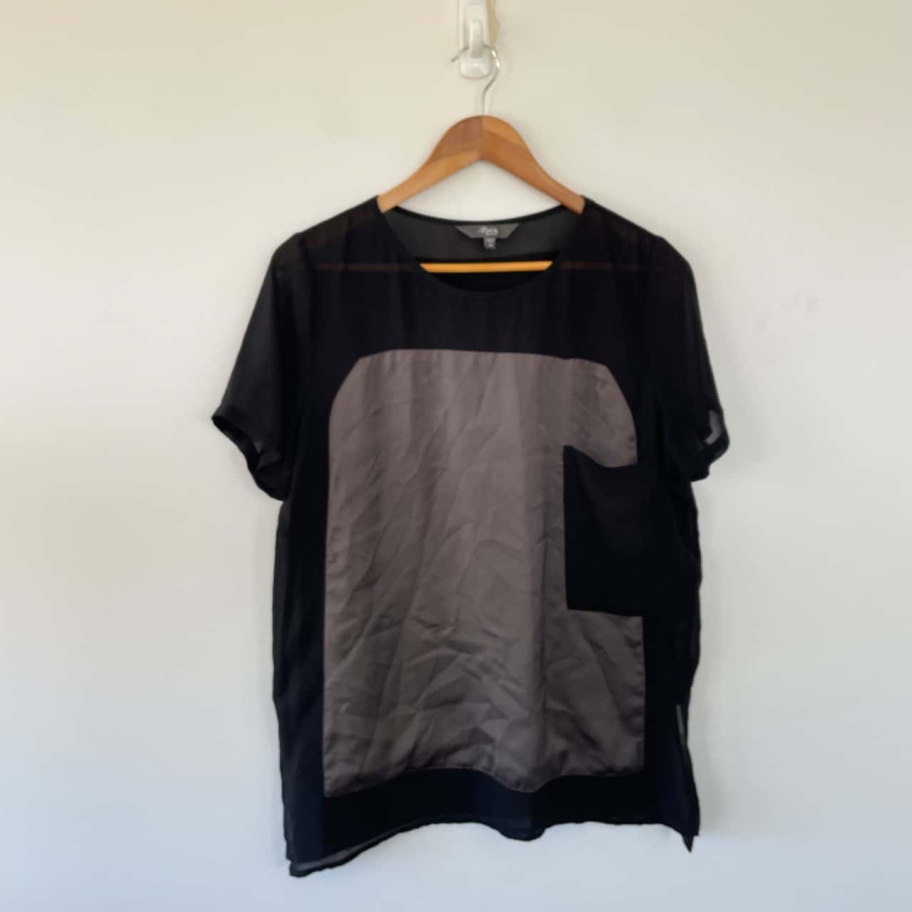 Max Black Satin Look Sheer T-Shirt Top Size 14 / XL