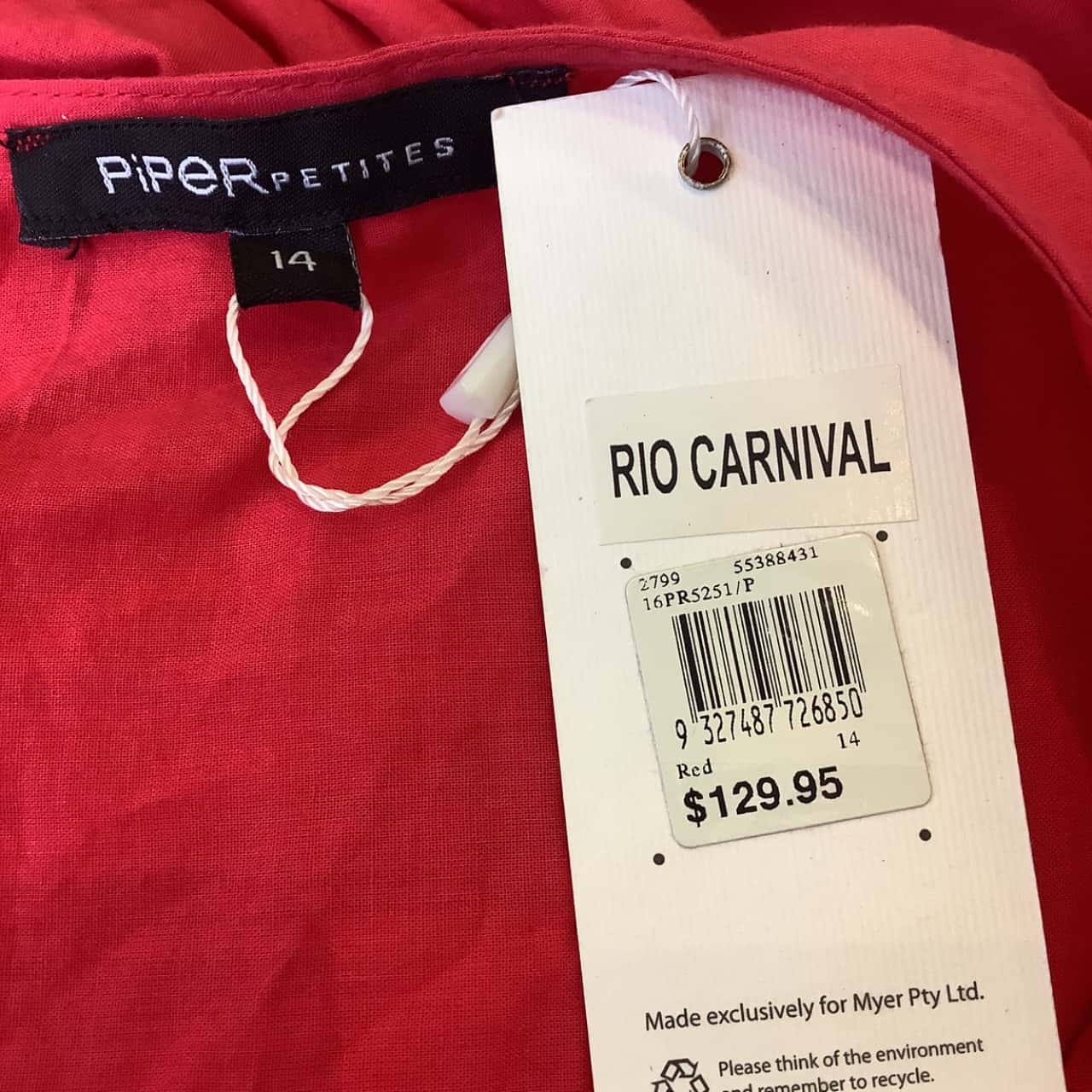 Brand New Piper Petites Womens Size12-14 Rio Carnival Sleeveless Dress Red