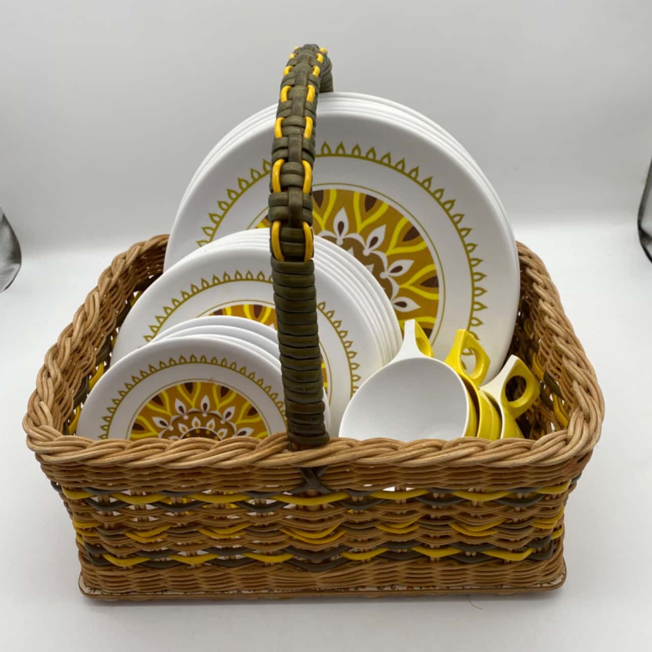 Vintage Ornamin Ware “Melmac” Picnic Set with Basket(s)
