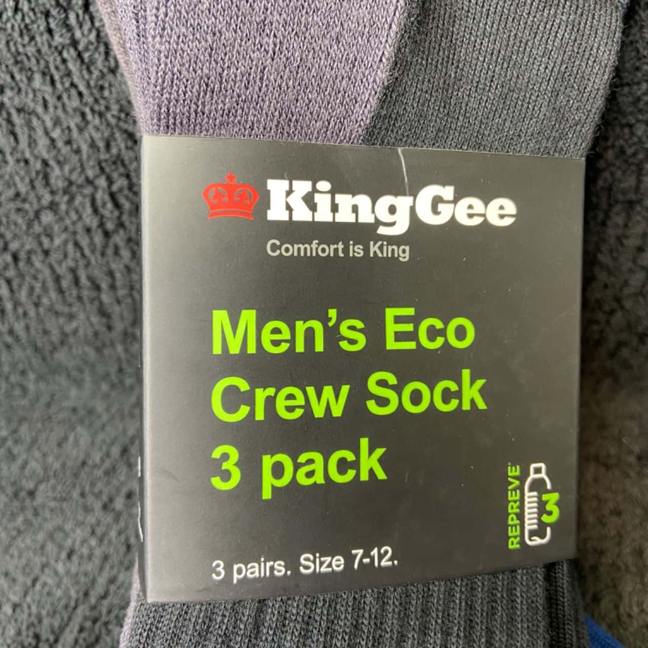 King Gee Mens Size 7-12 Eco Crew Sock 3 Pack Assorted Colours(s)